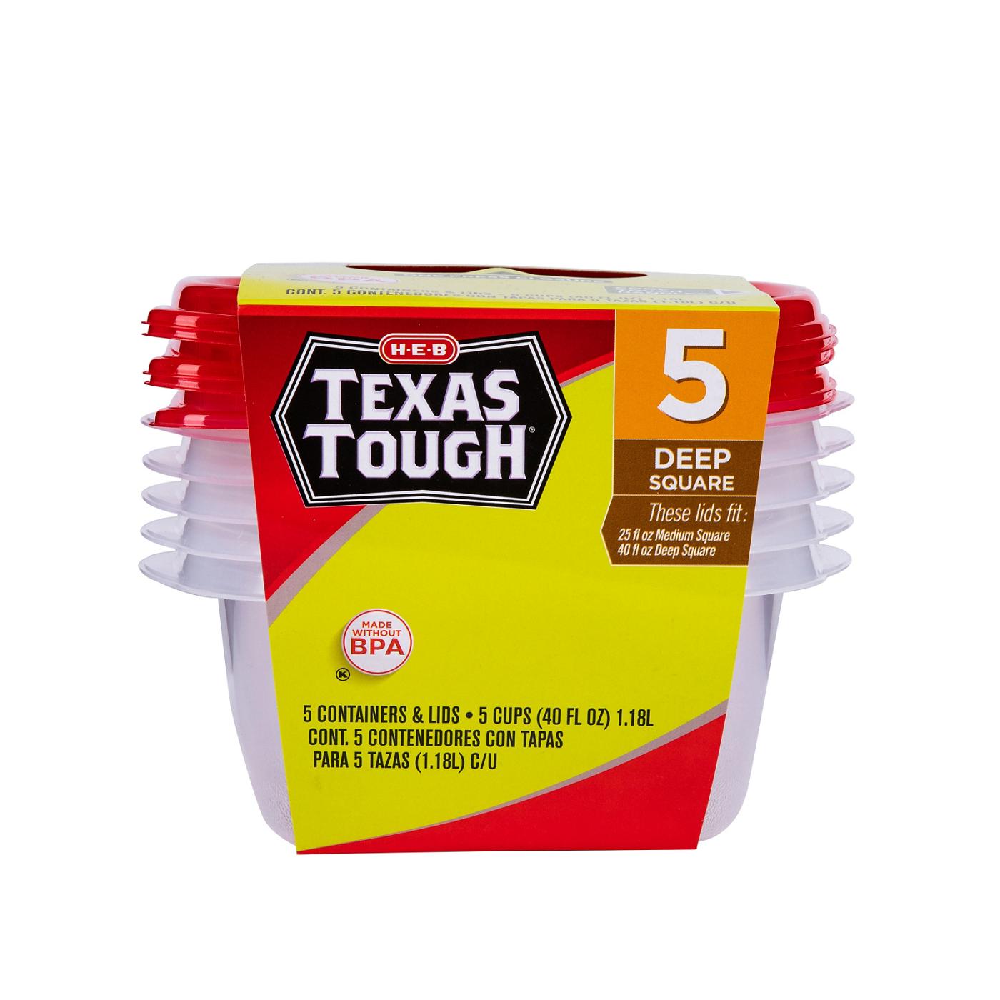H-E-B Texas Tough Deep Square Reusable Containers with Lids - Shop ...