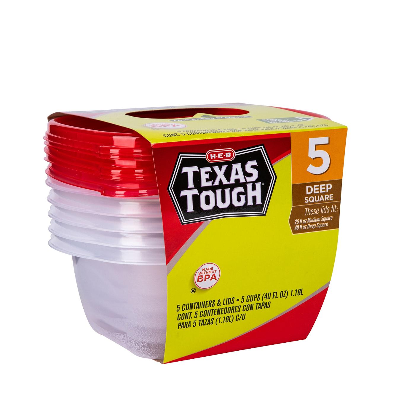 H-E-B Texas Tough Deep Square Reusable Containers with Lids - Shop ...