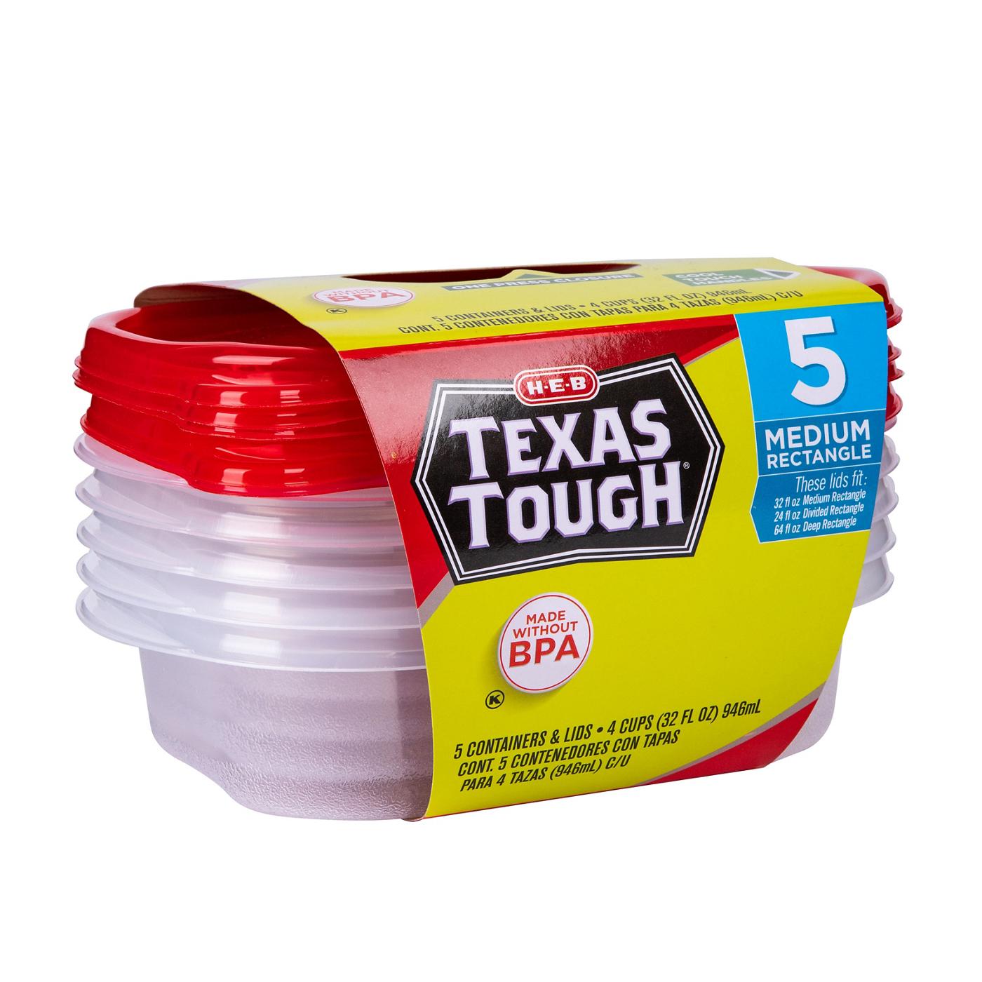 H-E-B Texas Tough Medium Rectangle Reusable Containers with Lids - Shop ...