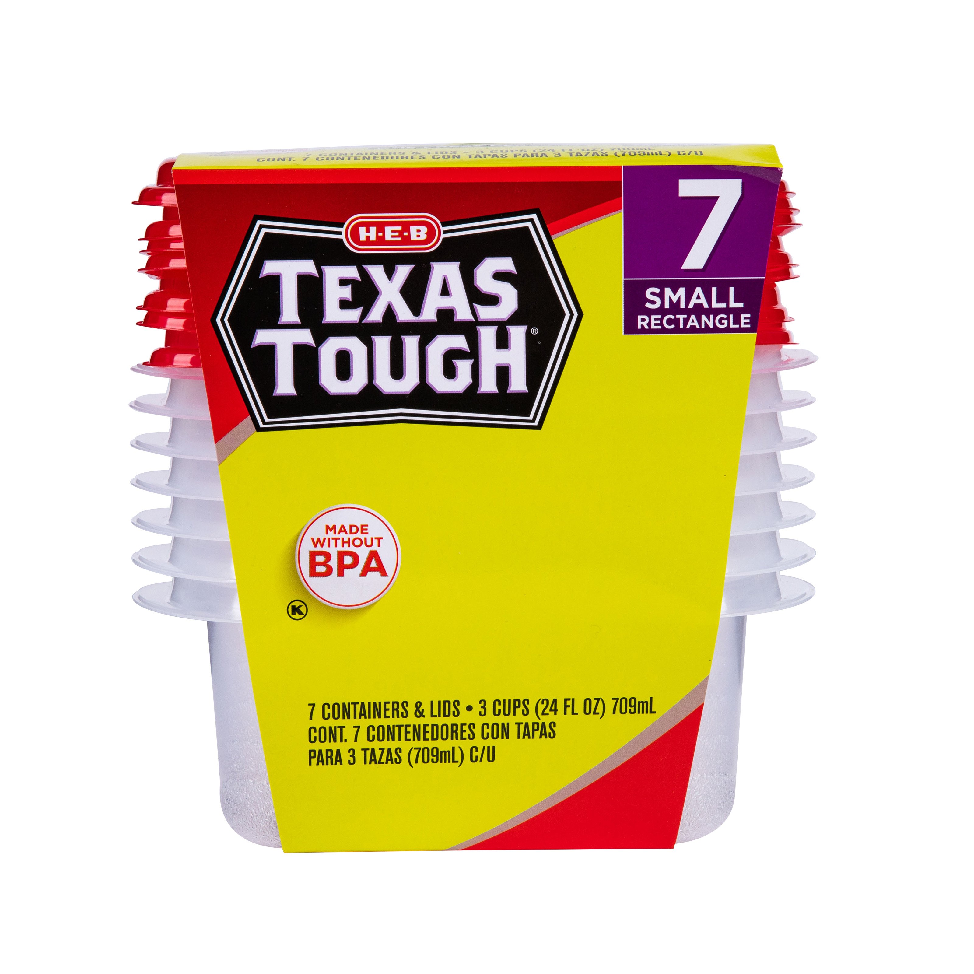H-E-B Texas Tough Small Rectangle Reusable Containers with Lids, 24 oz ...