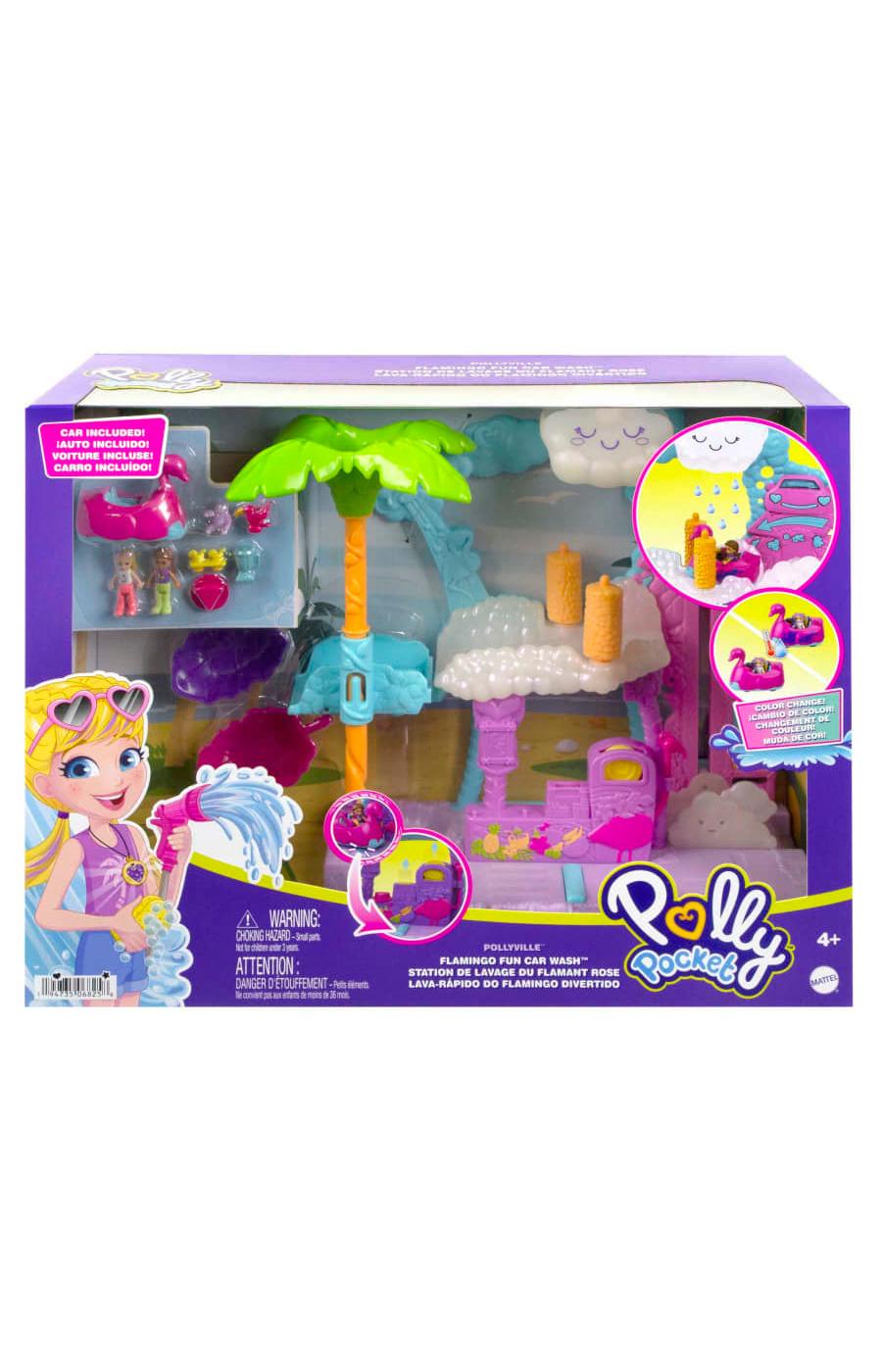 Polly Pocket Pollyville Flamingo Fun Car Wash Playset - Shop Action ...
