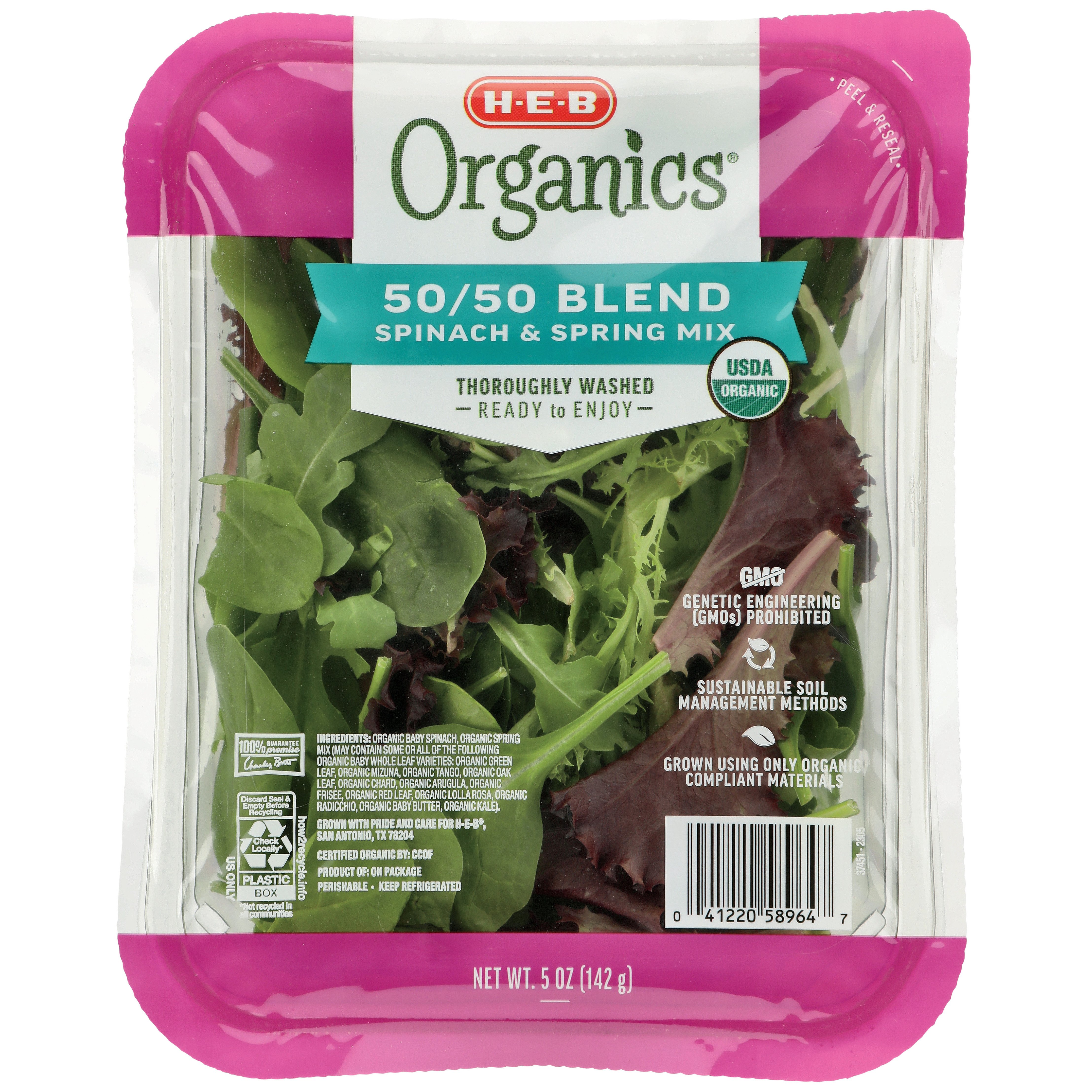 H-E-B Organics Fresh 50/50 Blend - Baby Spinach & Spring Mix - Shop ...