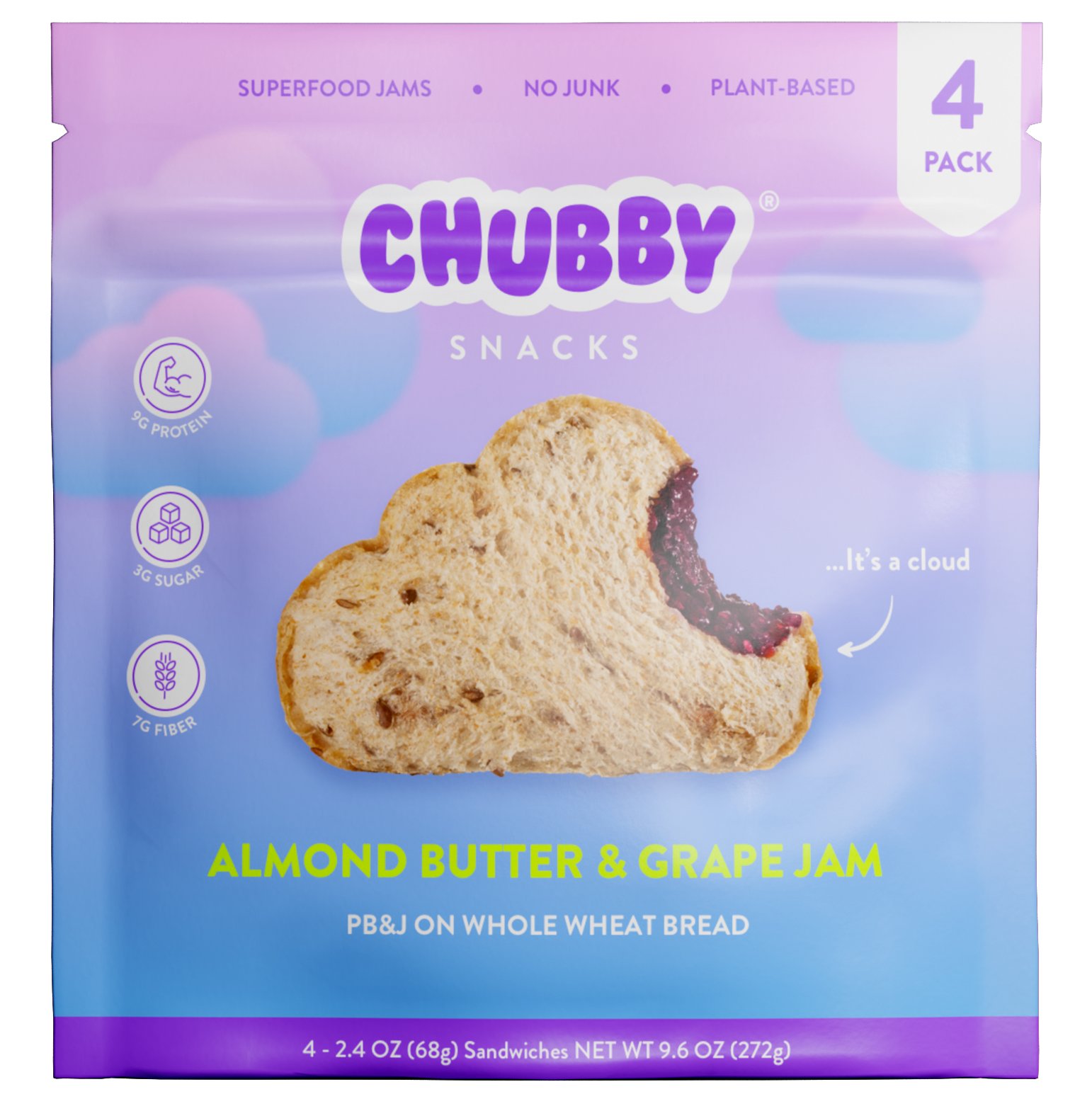Chubby Snacks Plant-Based Frozen Sandwiches - Almond Butter & Grape Jam ...
