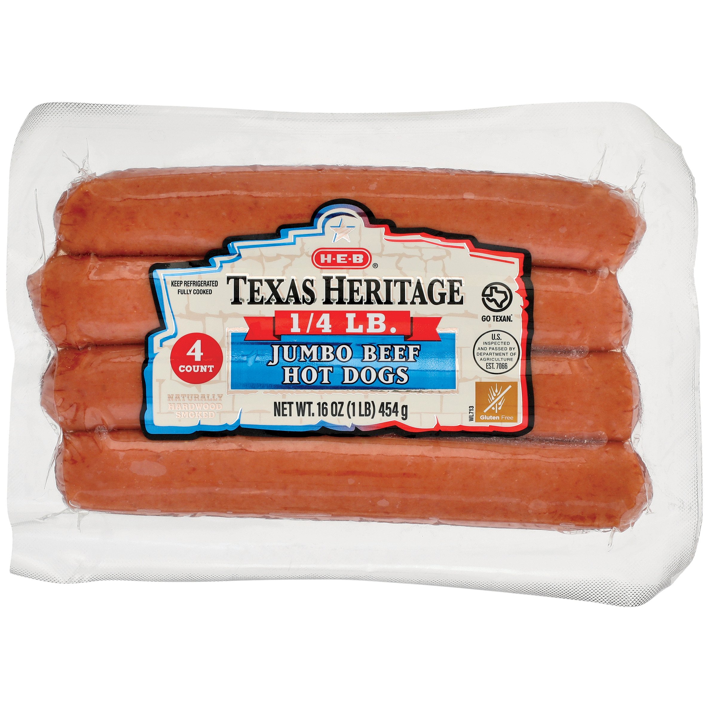 H-E-B Texas Heritage Jumbo Beef Hot Dogs - 1/4 lb - Shop Hot dogs at H-E-B