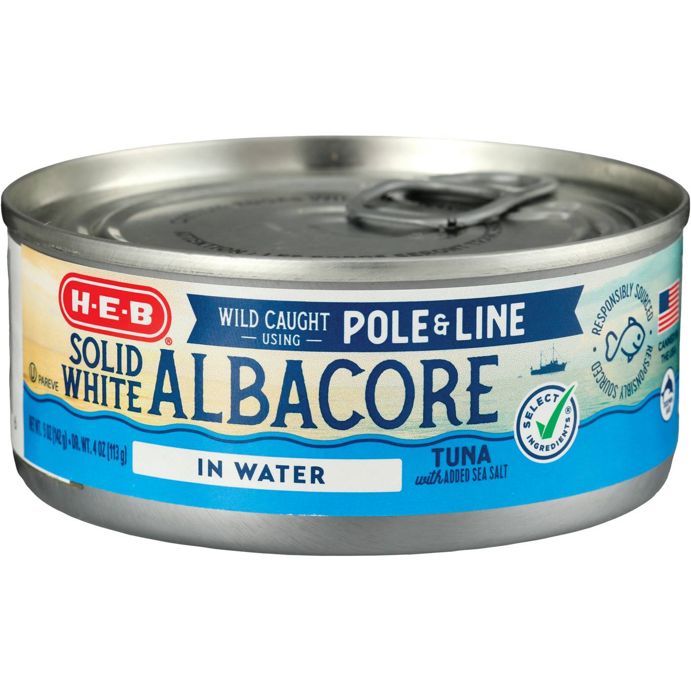 H-E-B Pole & Line Solid White Albacore Tuna in Water - Shop Seafood at ...