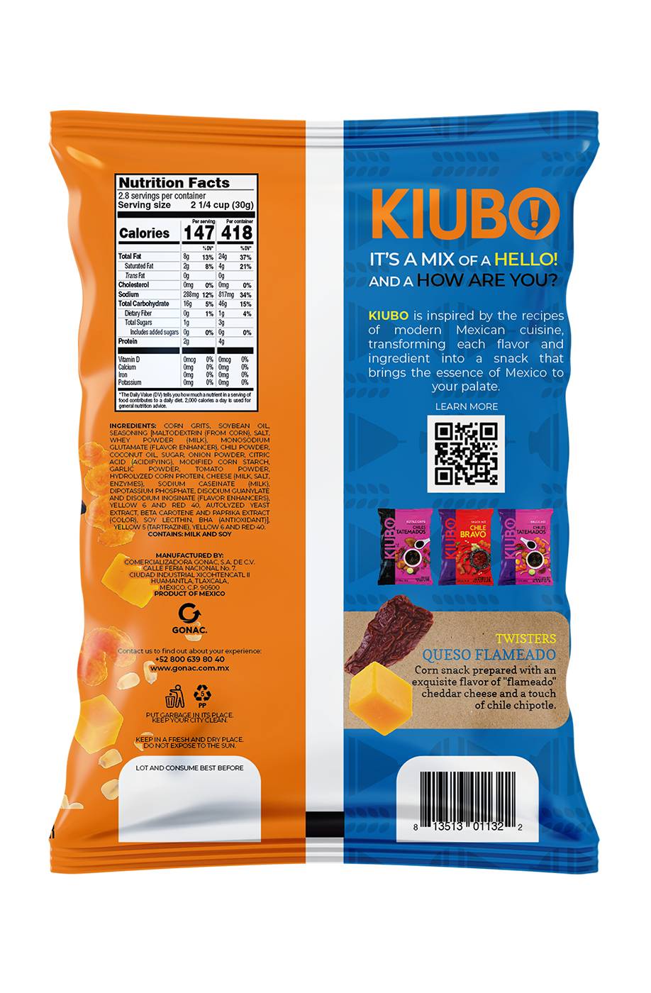 Kiubo Twisters Queso Flameado Corn Grits Snacks - Shop Chips at H-E-B