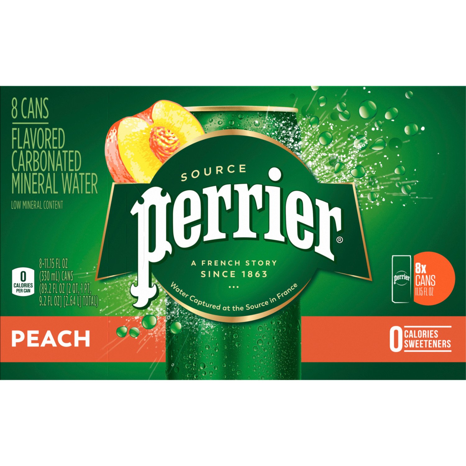Perrier Peach Sparkling Mineral Water 8 pk Cans - Shop Water at H-E-B