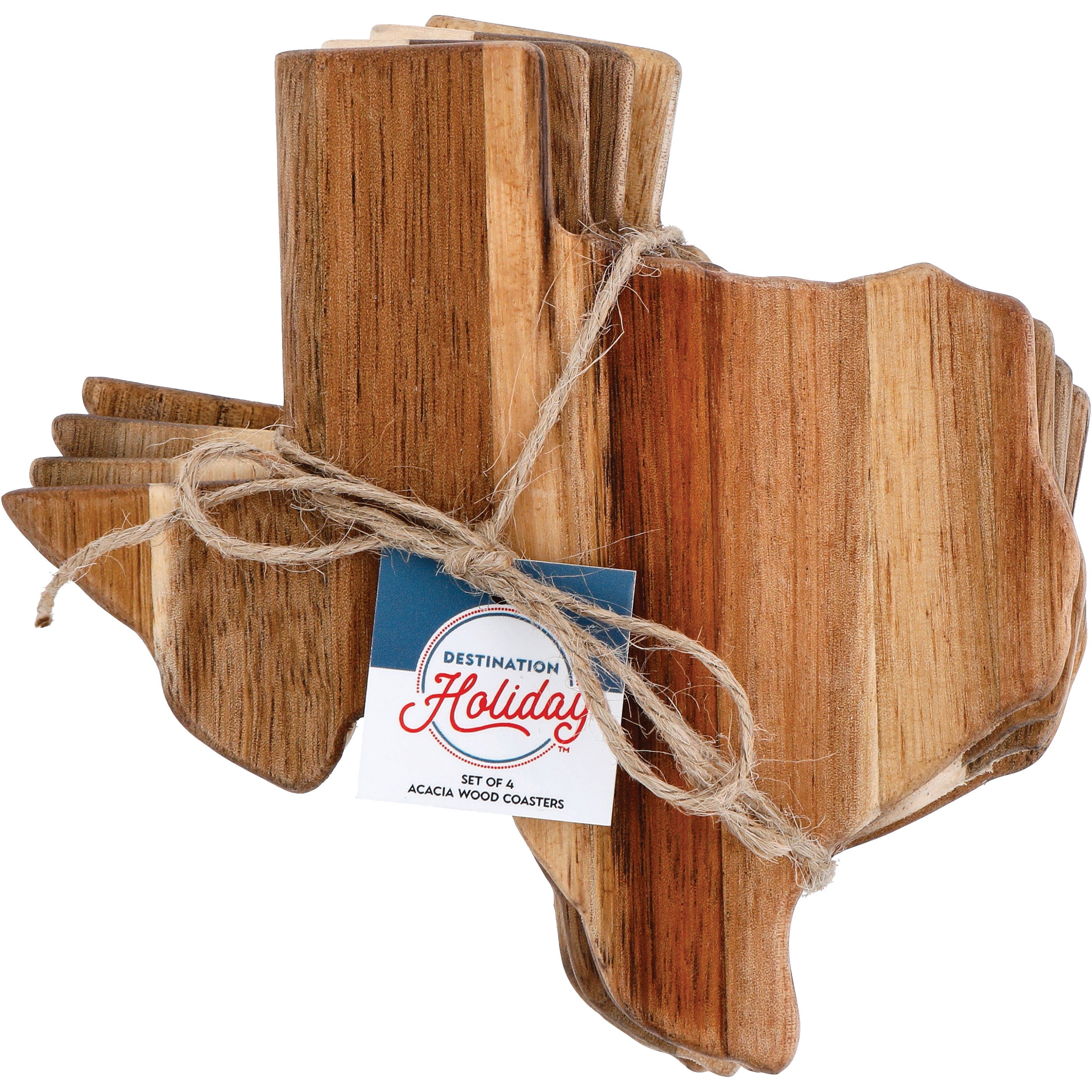 Destination Holiday Texas Shape Acacia Wood Coasters - Shop Serving ...