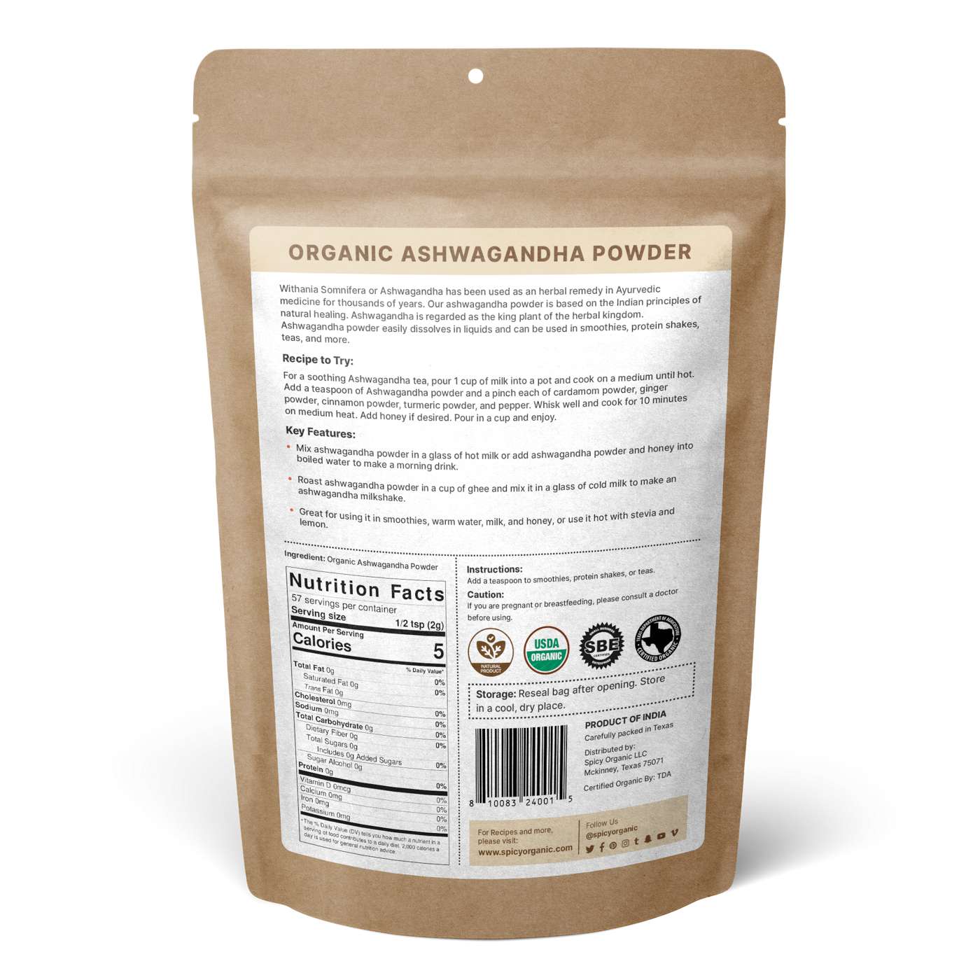 Spicy Organic Ashwagandha Powder - Shop Herbs & spices at H-E-B