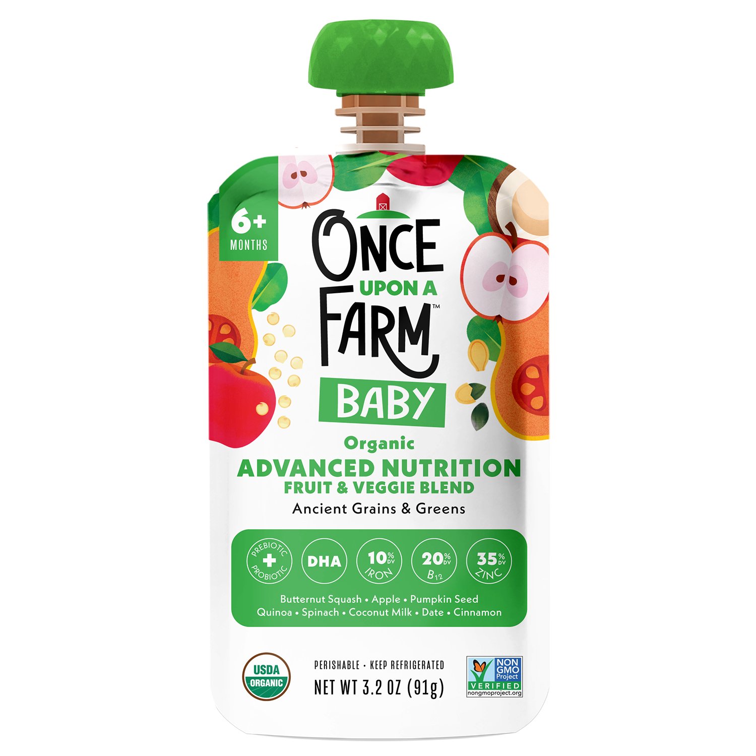 Once Upon a Farm Organic Advanced Nutrition Pouch - Ancient Grains ...