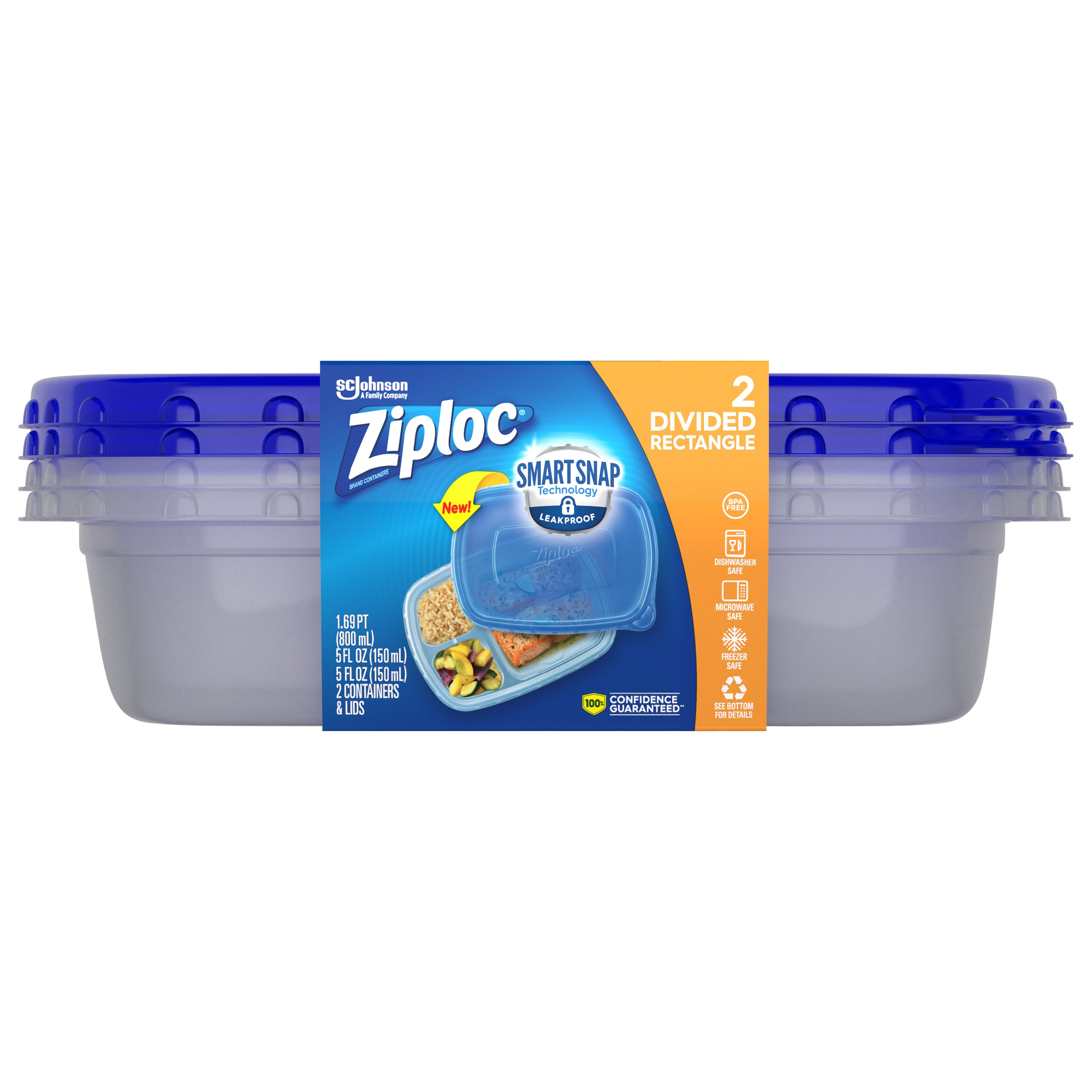 Ziploc 2 SmartSnap Divided Rectangle Containers - Shop Food storage at H-E-B