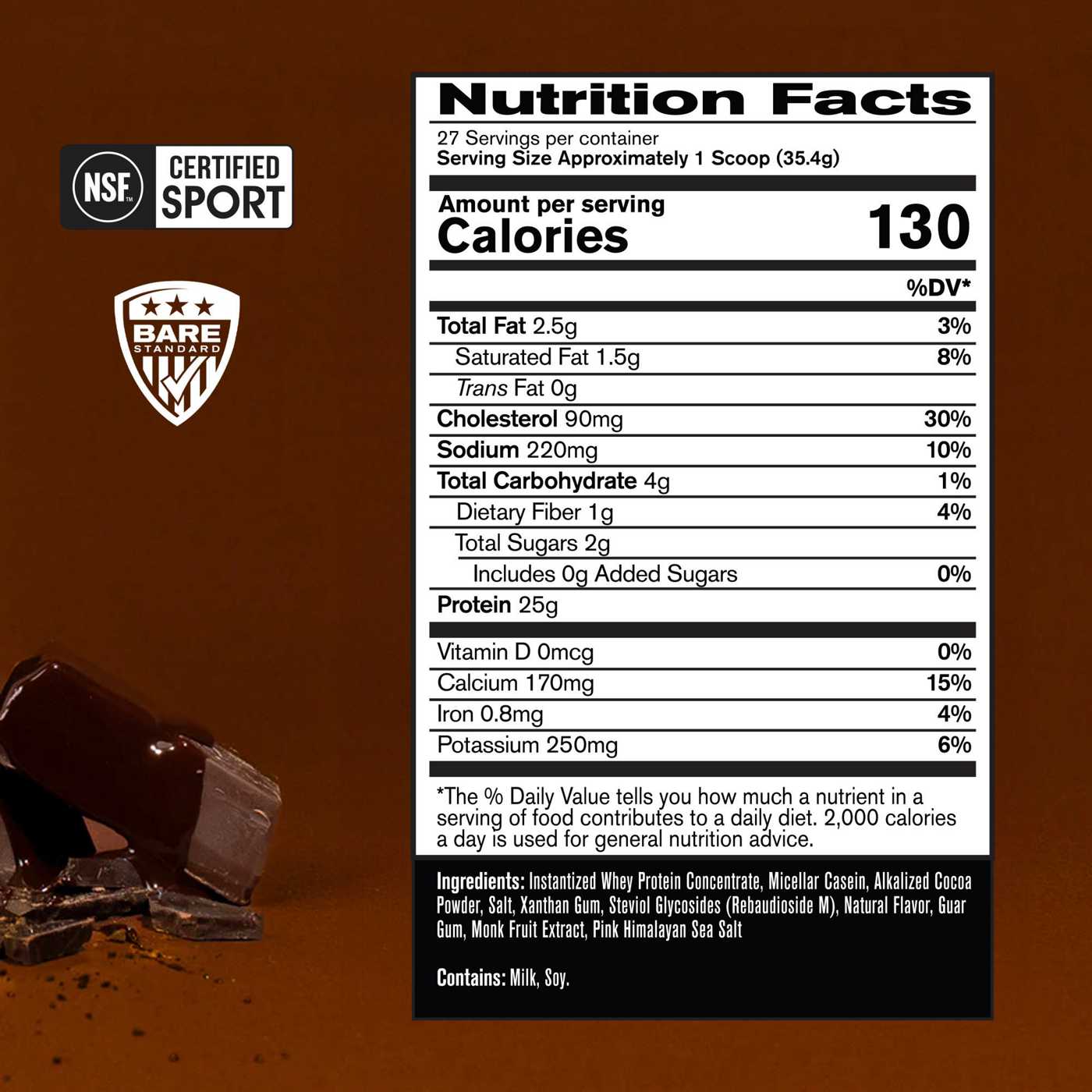 Bare Performance Nutrition Whey 25g Protein Powder - Fudge Chocolate ...