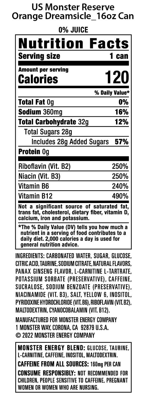 Monster Energy Reserve Orange Dreamsicle Energy Drink - Shop Sports & energy drinks at H-E-B