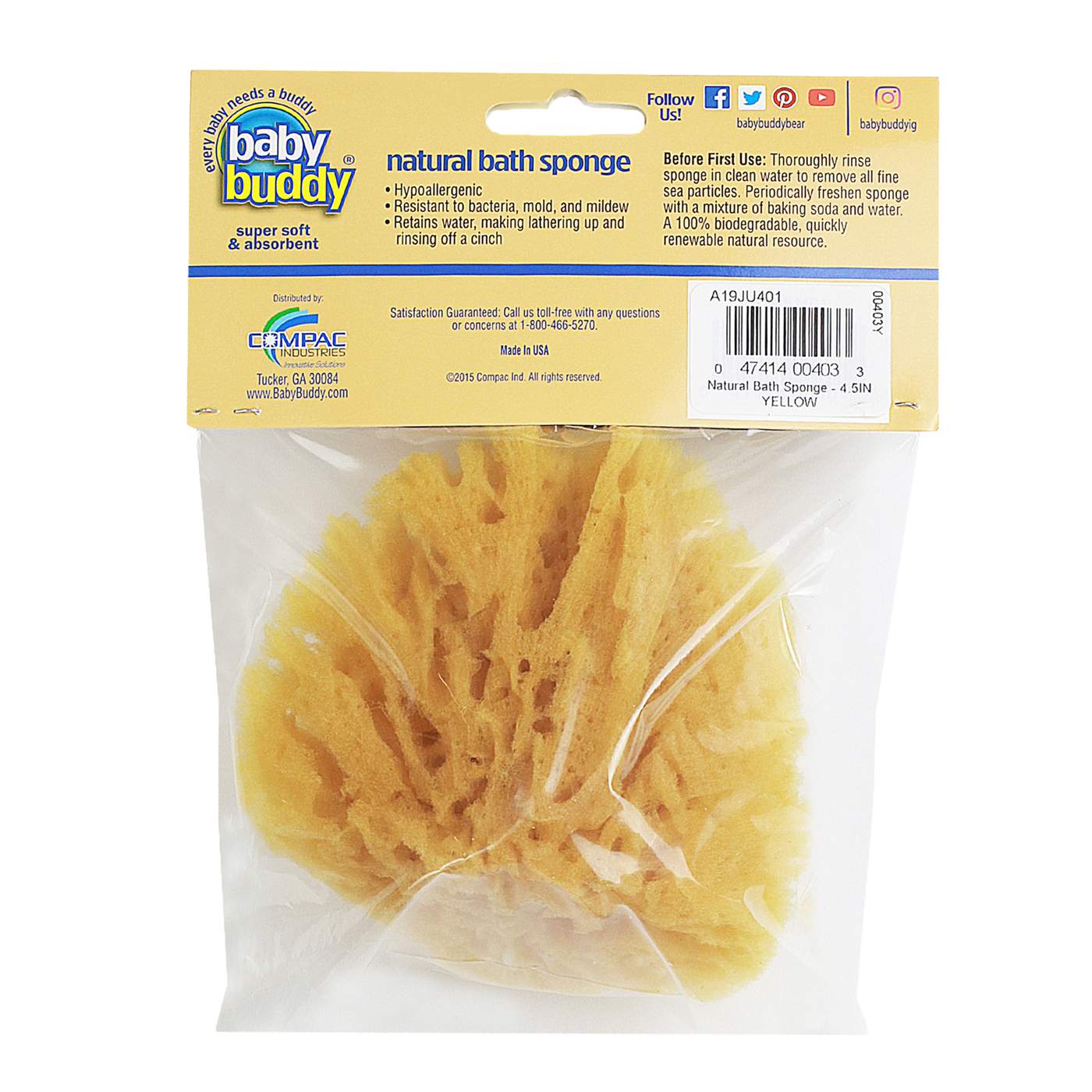 Baby Buddy Natural Yellow Sea Bath Sponge - Shop Bath accessories at H-E-B