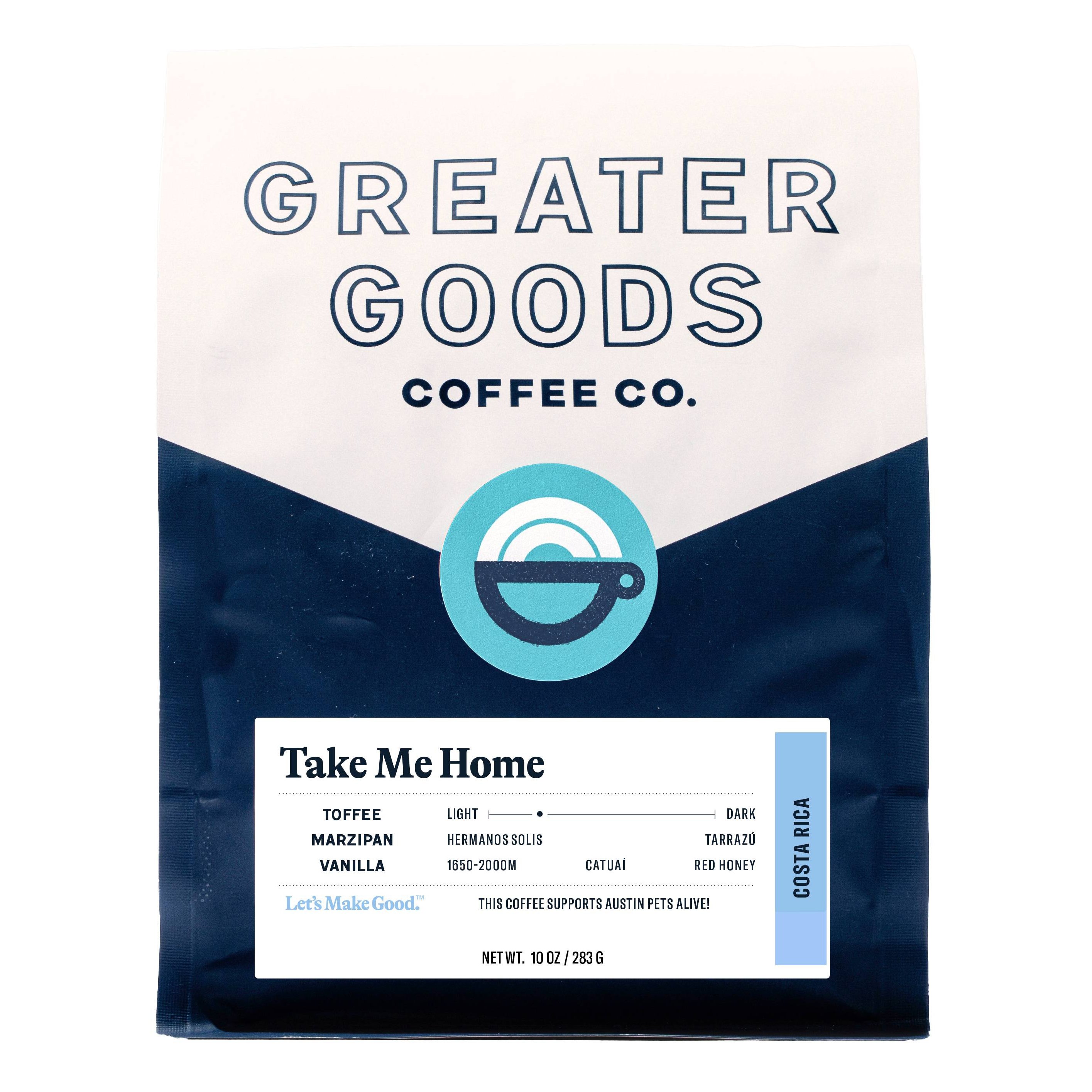 Greater Goods Coffee Take Me Home Whole Bean Coffee, 10 oz | Central ...