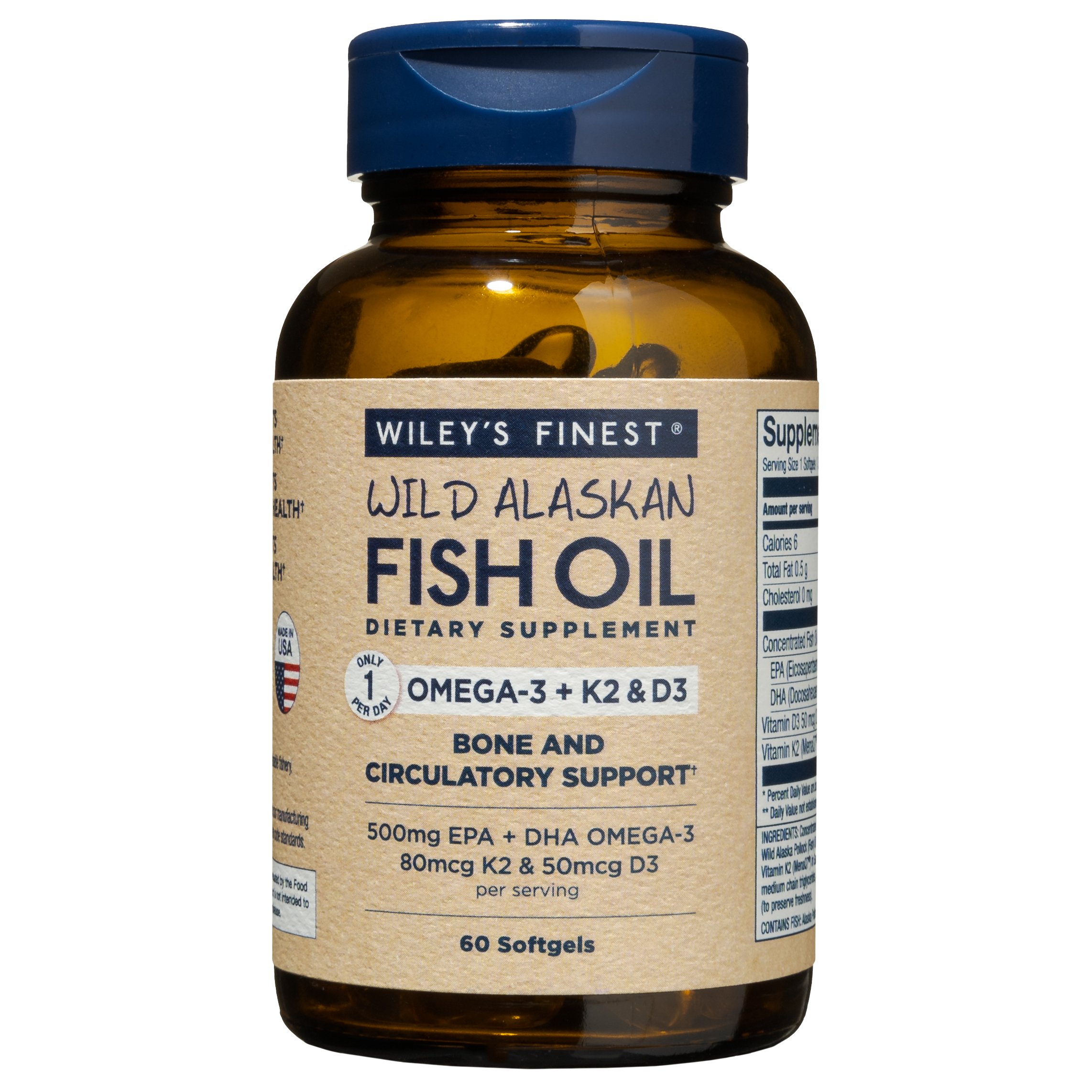Wiley's Finest Wild Alaskan Fish Oil Omega-3 + Vitamin K2 & D3 Softgels ...