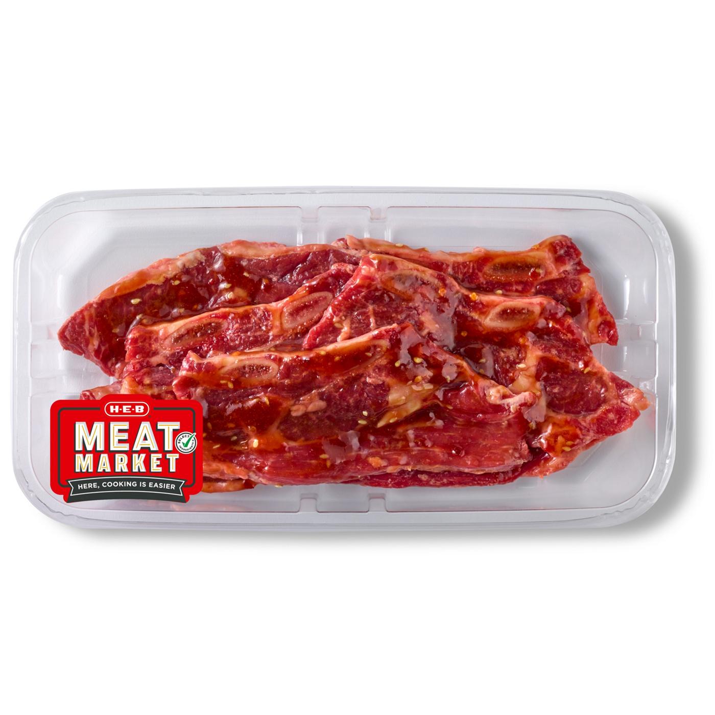 H-E-B Meat Market Marinated Beef Flanken Ribs - Ginger Teriyaki - Shop ...