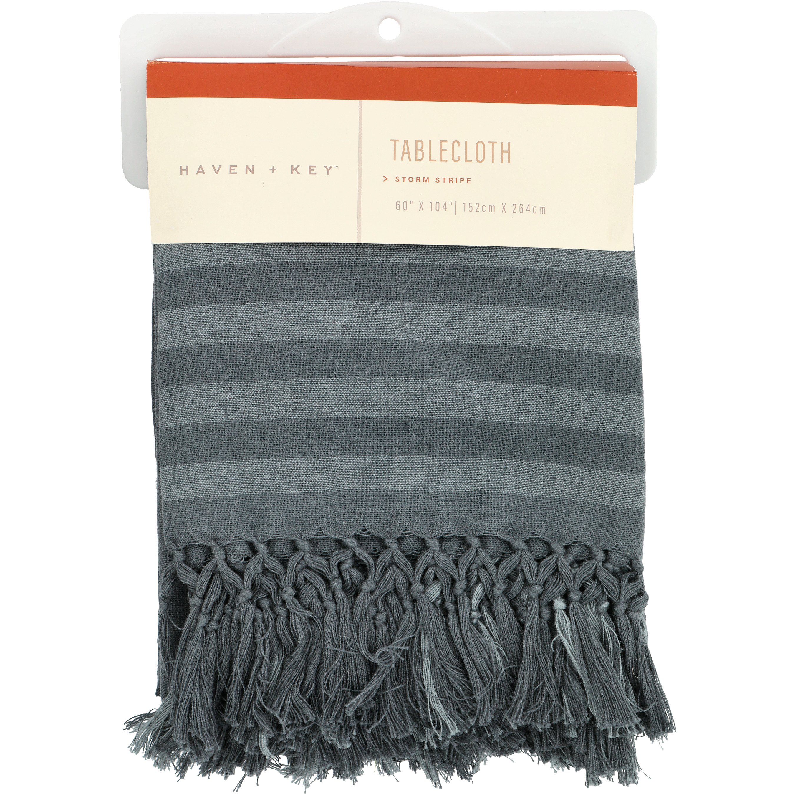 Haven + Key Striped Rectangular Tablecloth with Fringe - Storm - Shop ...