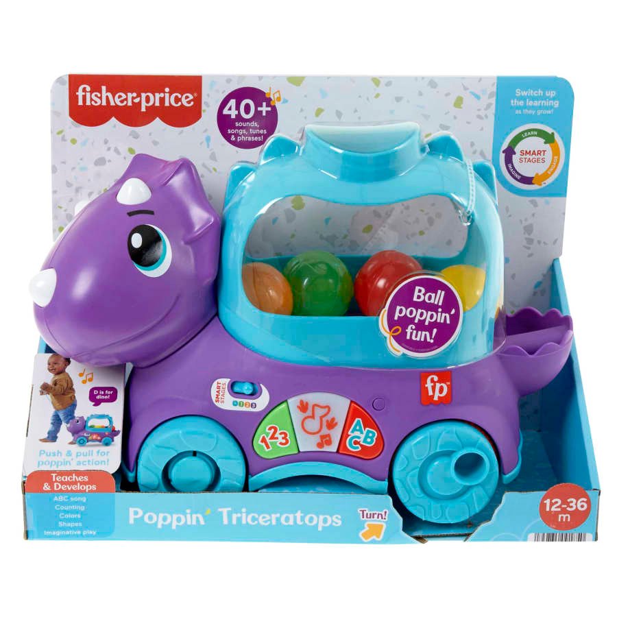Fisher-Price Poppin’ Triceratops Interactive Ball Popper Pull Toy ...