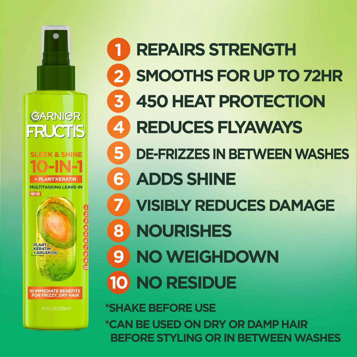 Garnier Fructis Sleek & Shine 10-in-1 Leave-In Spray - Shop Styling ...