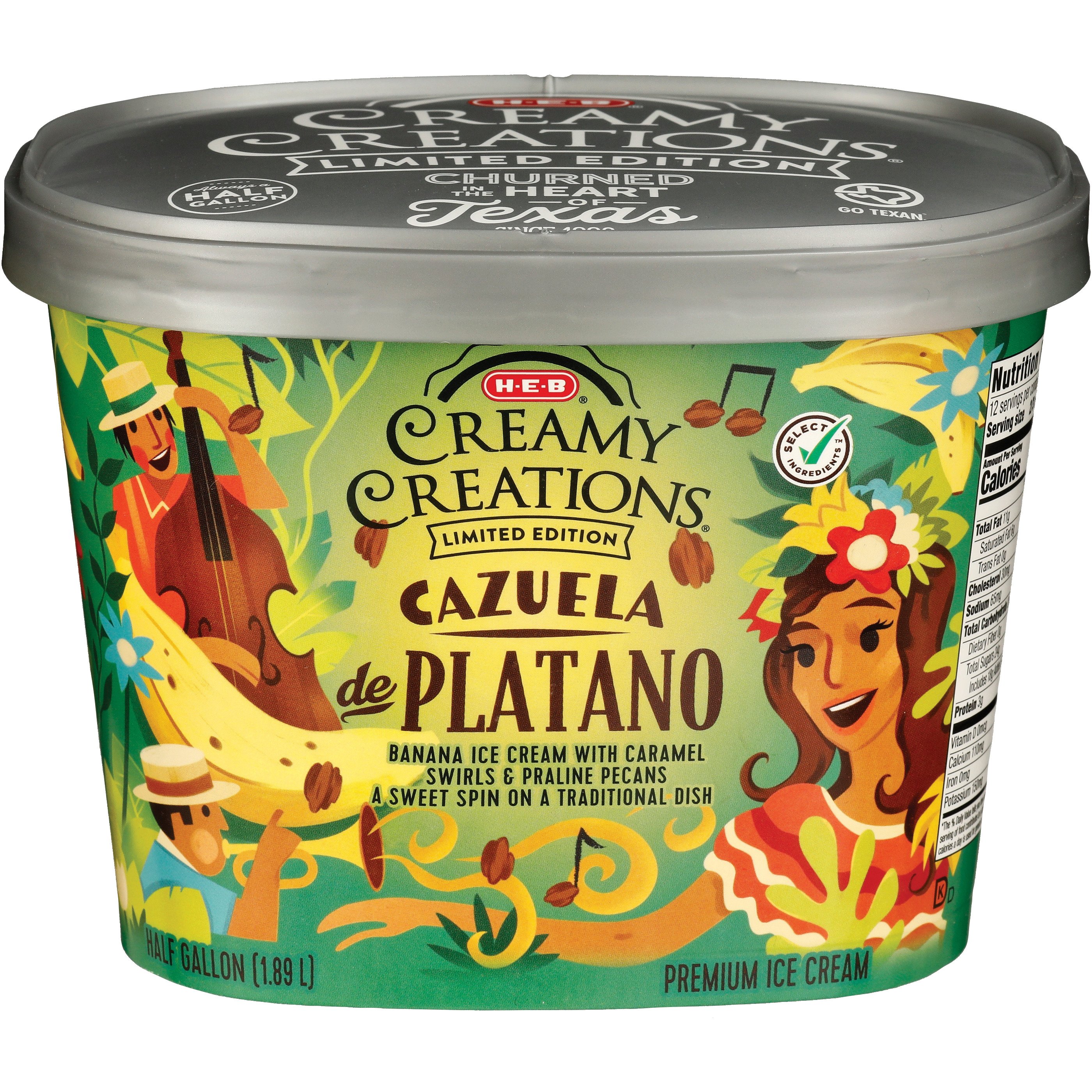H-E-B Creamy Creations Cazuela de Platano Banana Ice Cream, 1/2 gal ...