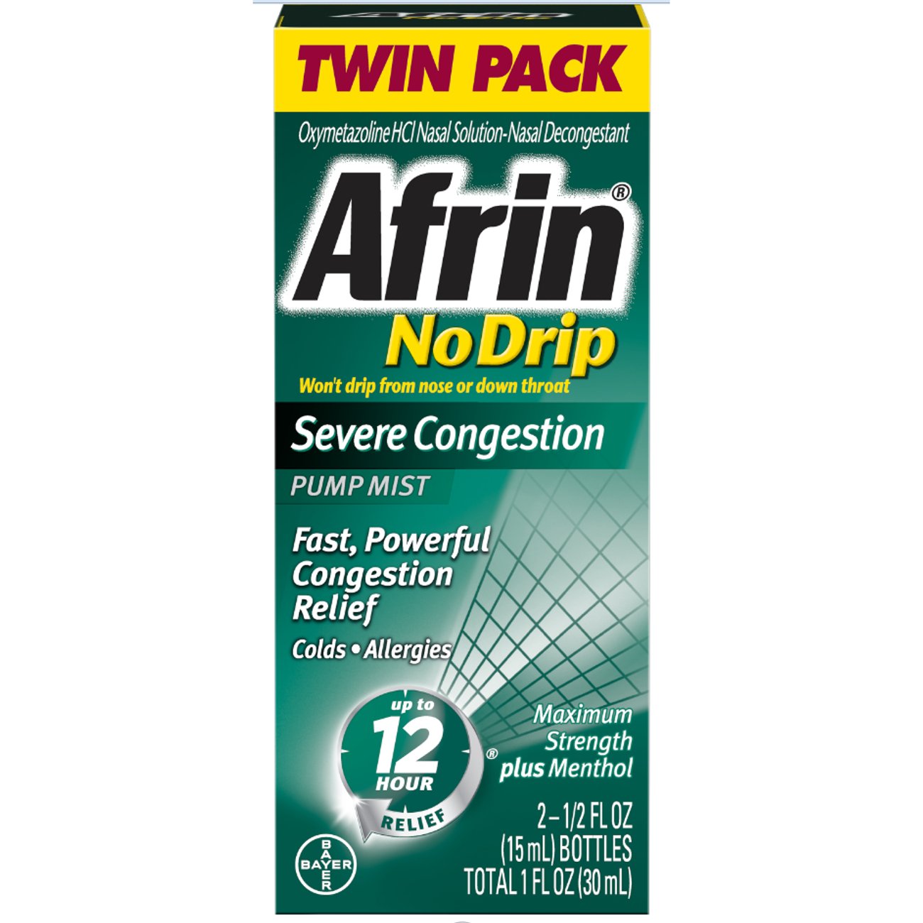 Afrin No Drip Severe Congestion Maximum Strength with Menthol Nasal ...