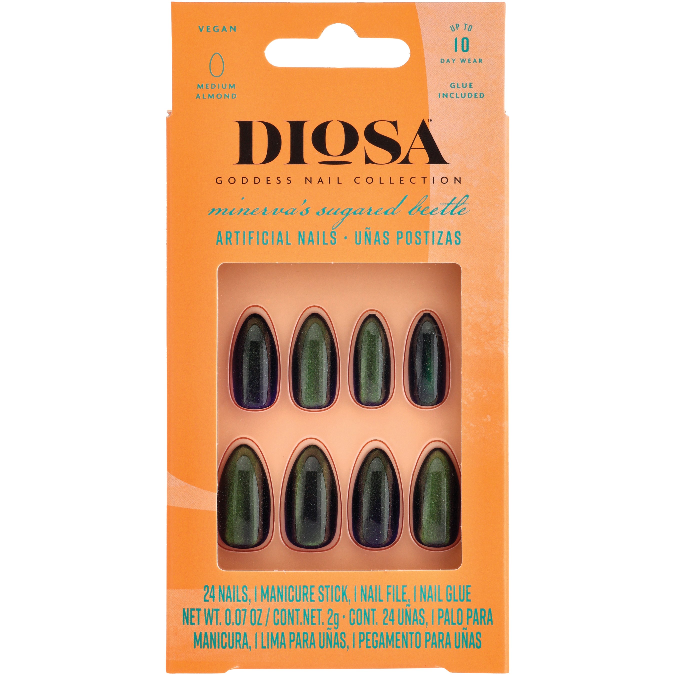 Diosa Minerva's Sugared Beetle Artificial Nails - Black & Olive Glitter ...