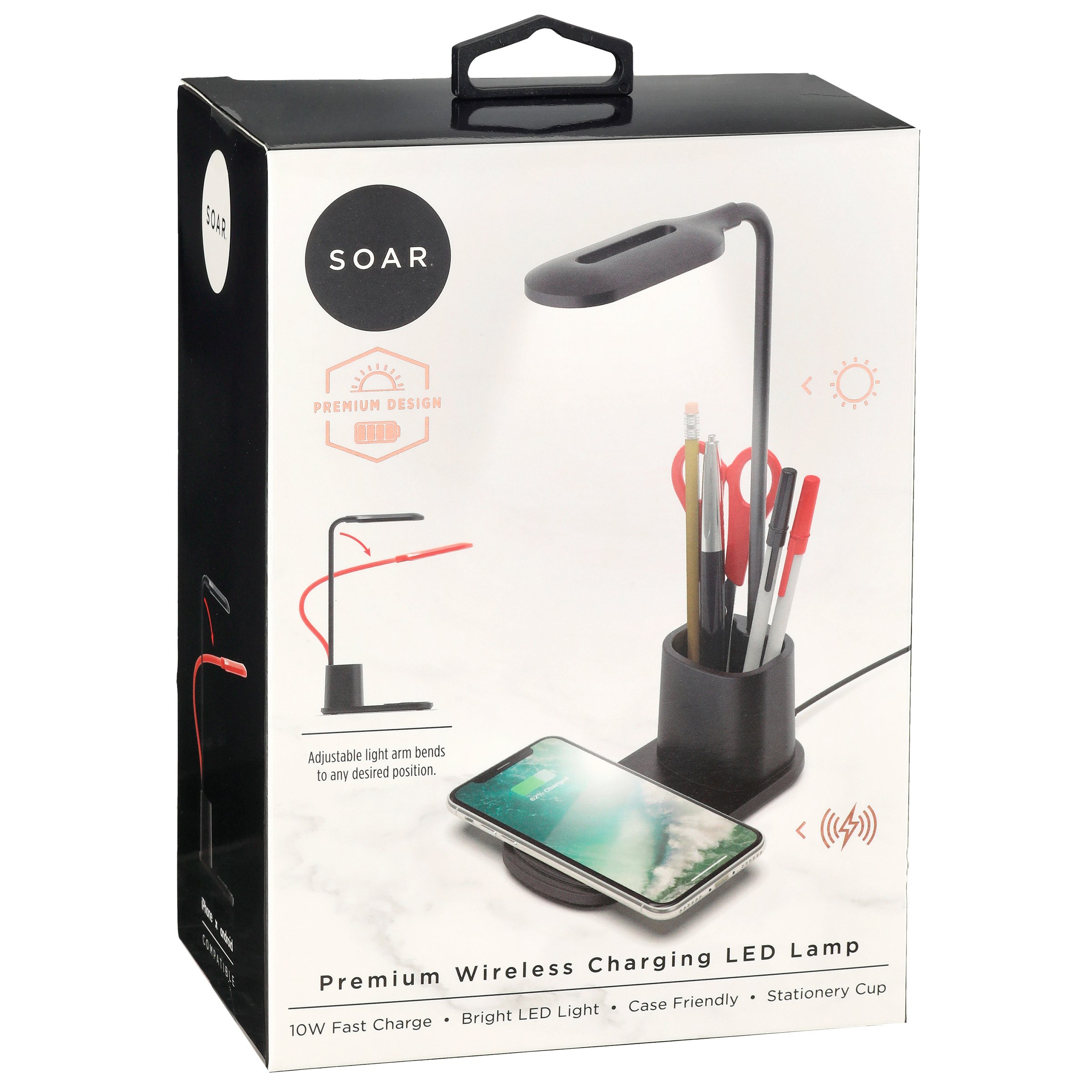 Soar Premium Wireless Charging LED Desk Lamp with Pen Cup - Black ...