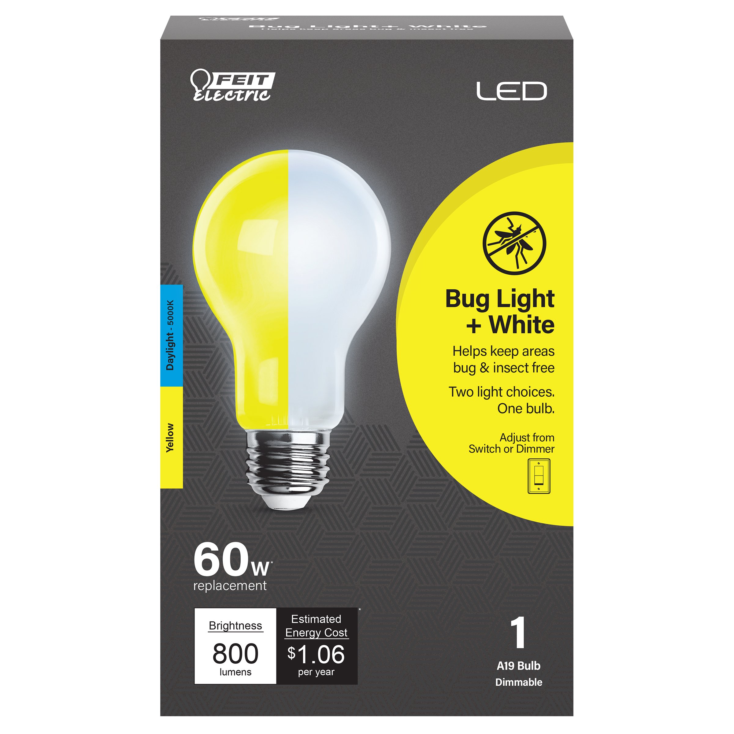 Feit Electric Yellow Bug Light & White Daylight A19 60W LED Bulb - Shop ...