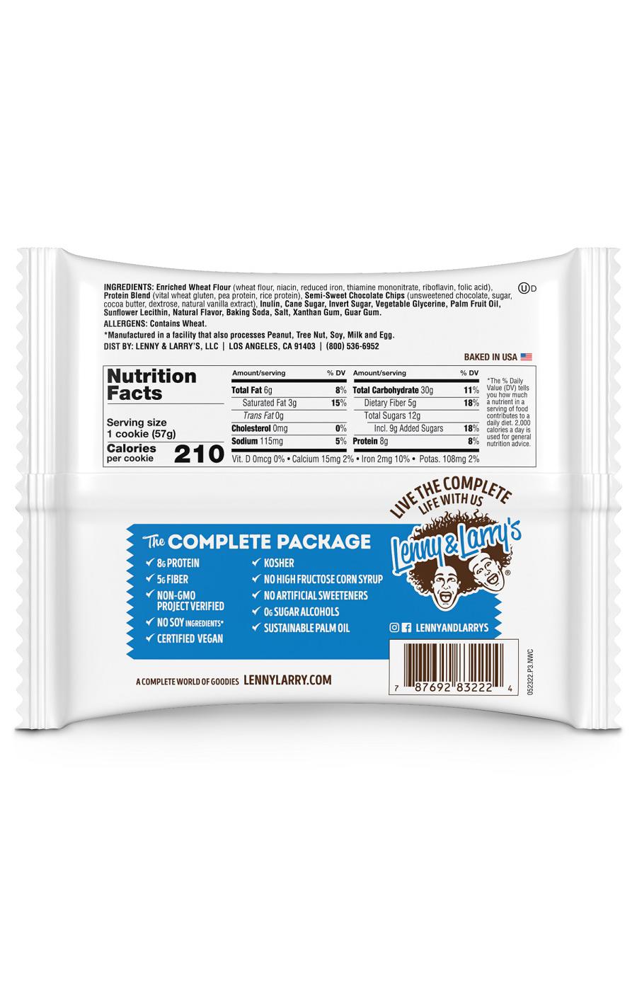 Lenny & Larry's The Complete Cookie - 8g Protein Chocolate Chip, Snack ...