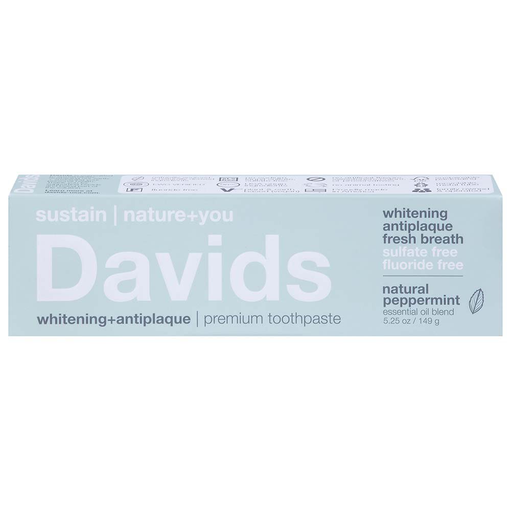 Davids Whitening + Antiplaque Premium Toothpaste - Natural Peppermint ...