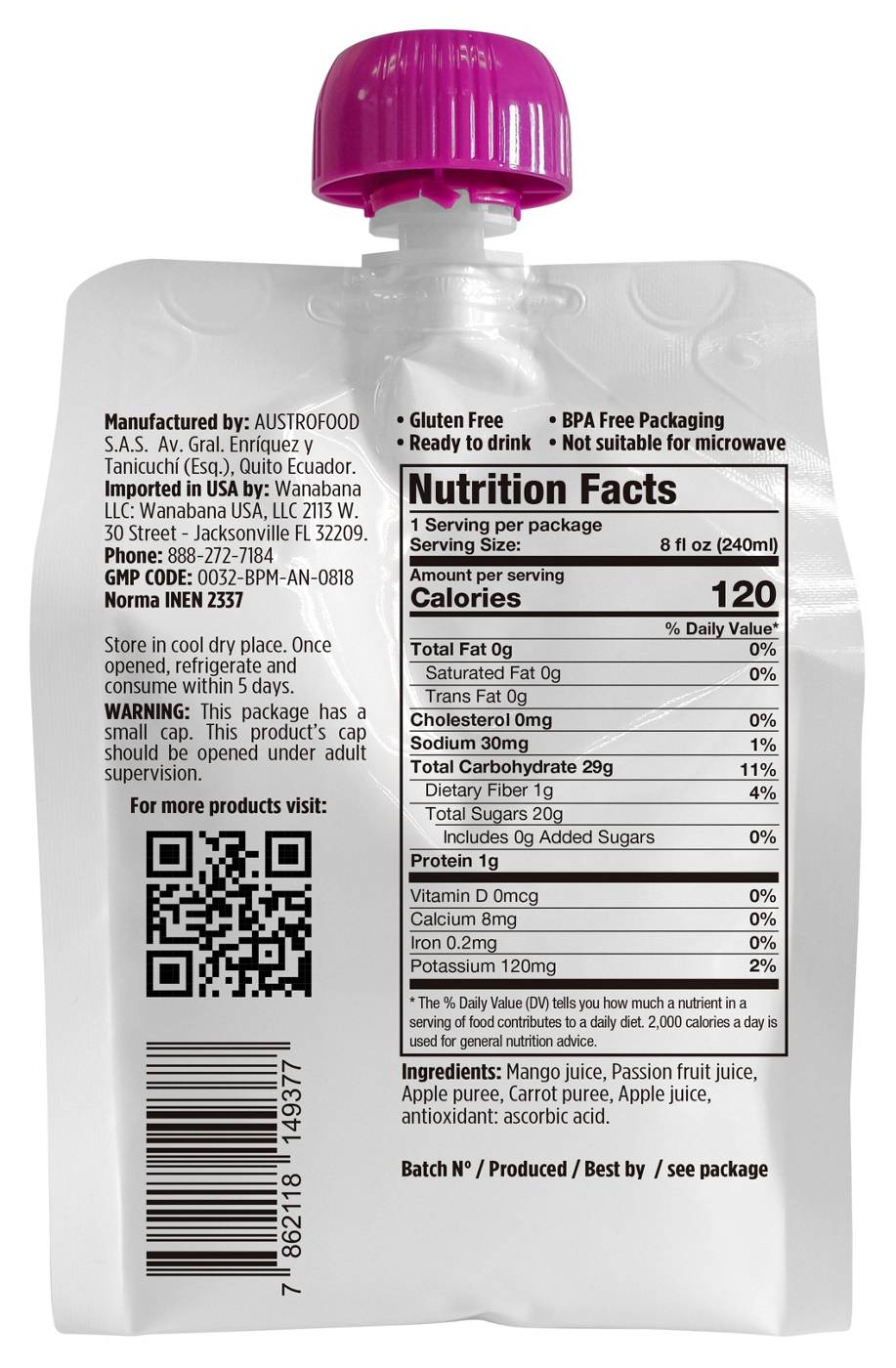 Wanabana Mighty Fruits Smoothie Sun Shine Taste - Shop Juice at H-E-B