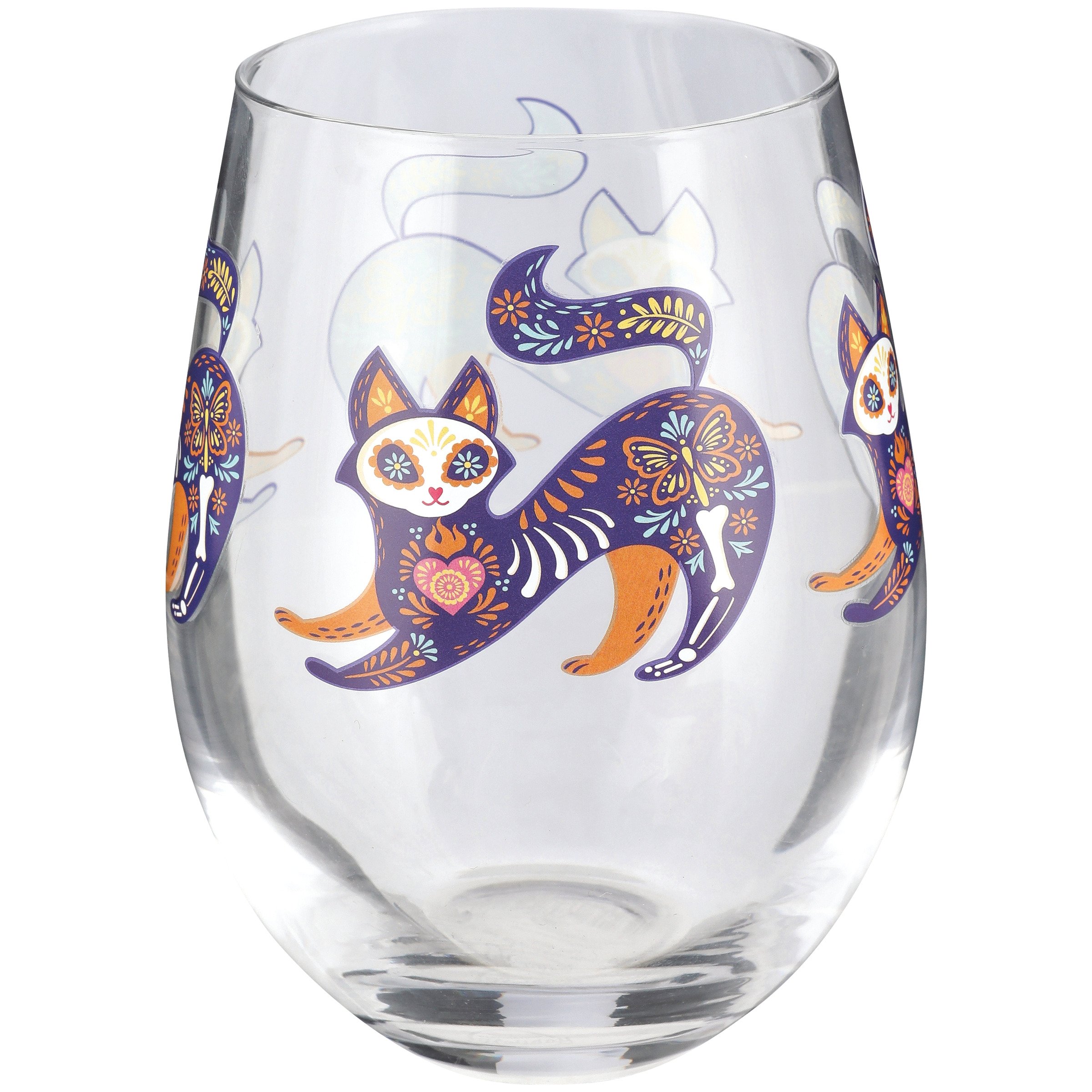Destination Holiday Day of the Dead El Gato Stemless Wine Glass - Shop ...