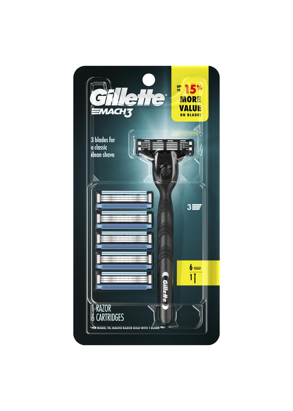 Gillette Mach3 Razor for Men, 1 Razor Handle + 6 Blade Refills - Shop ...