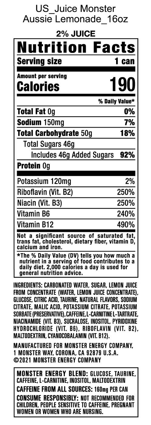 Monster Energy Juice Aussie Lemonade Energy Drink 16 oz Cans - Shop ...