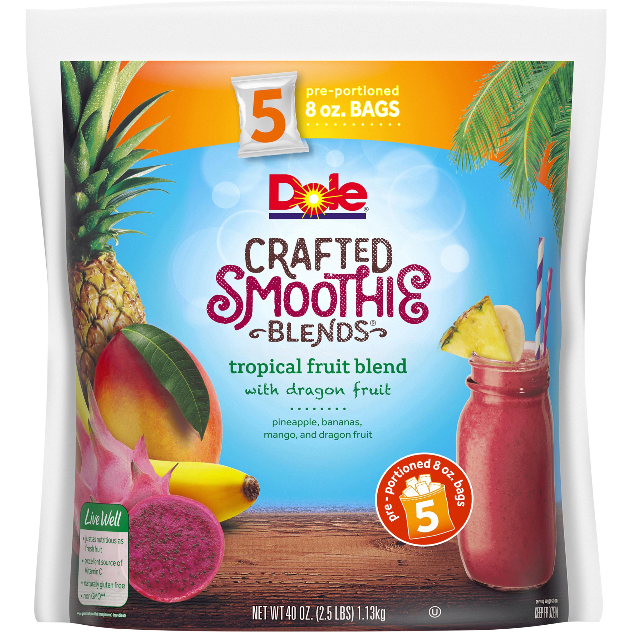 Dole Crafted Crafted Smoothie Tropical Fruit Blend with Dragon Fruit ...