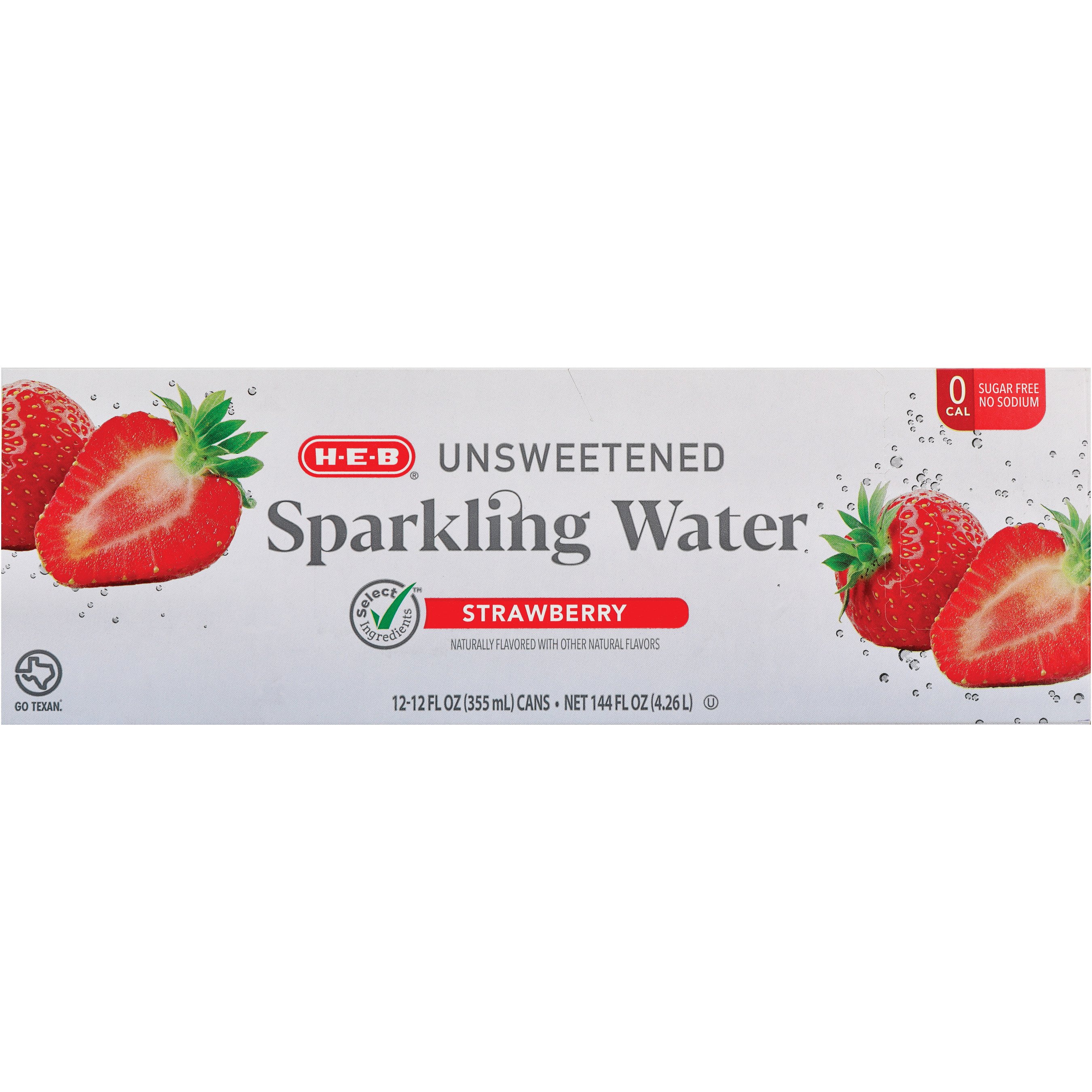 H-E-B Unsweetened Strawberry Sparkling Water 12 pk Cans - Shop Water at H-E-B