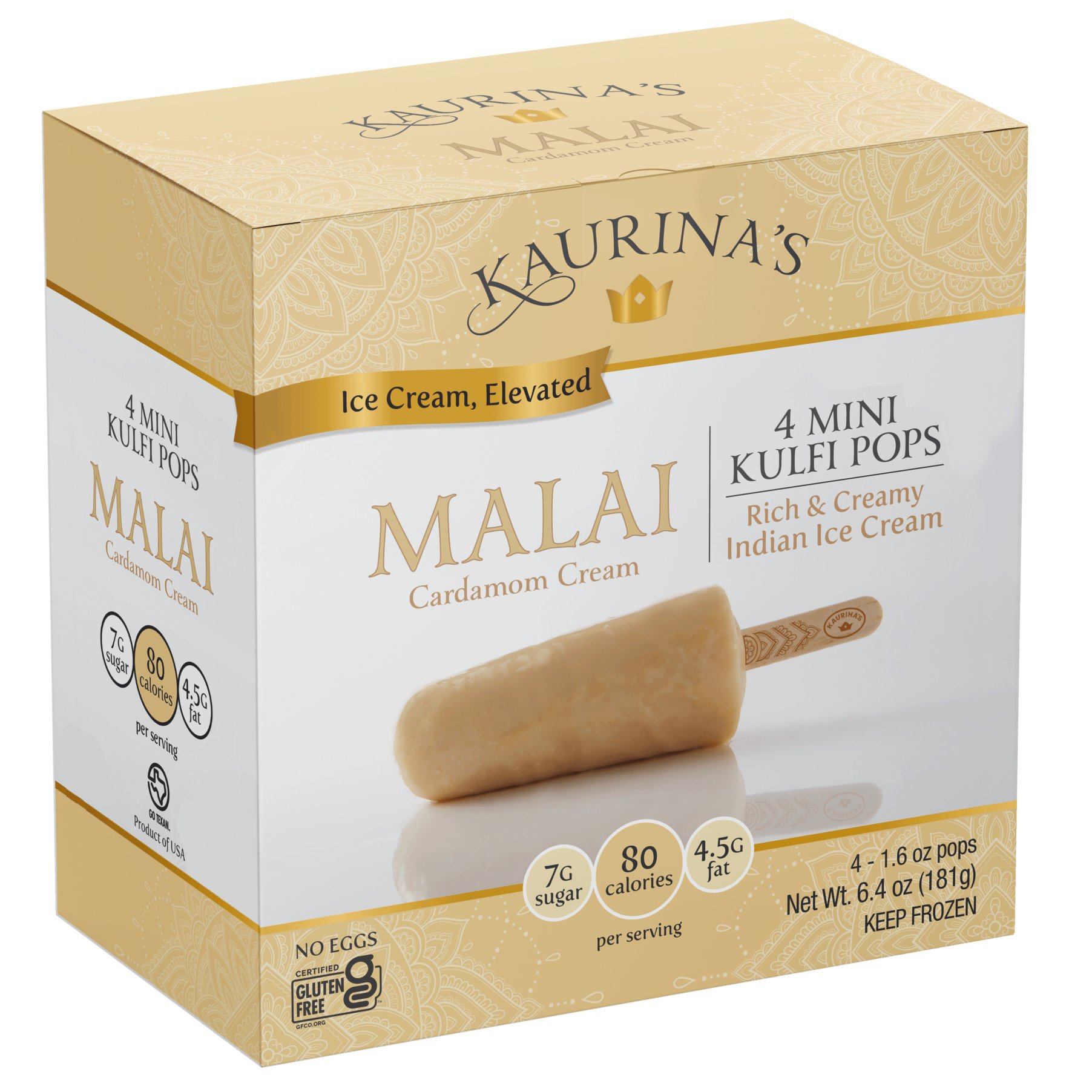 Kaurina's Mini Kulfi Indian Ice Cream Pops - Malai Cardamom Cream, 4 ct ...