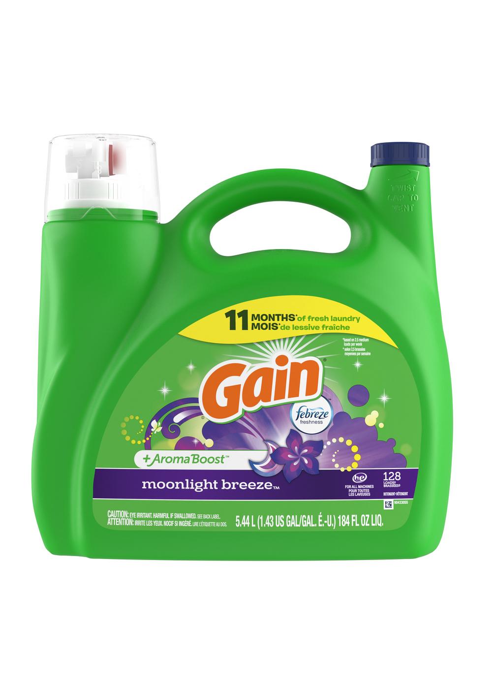 Gain + Aroma Boost HE Liquid Laundry Detergent, 128 Loads - Moonlight ...
