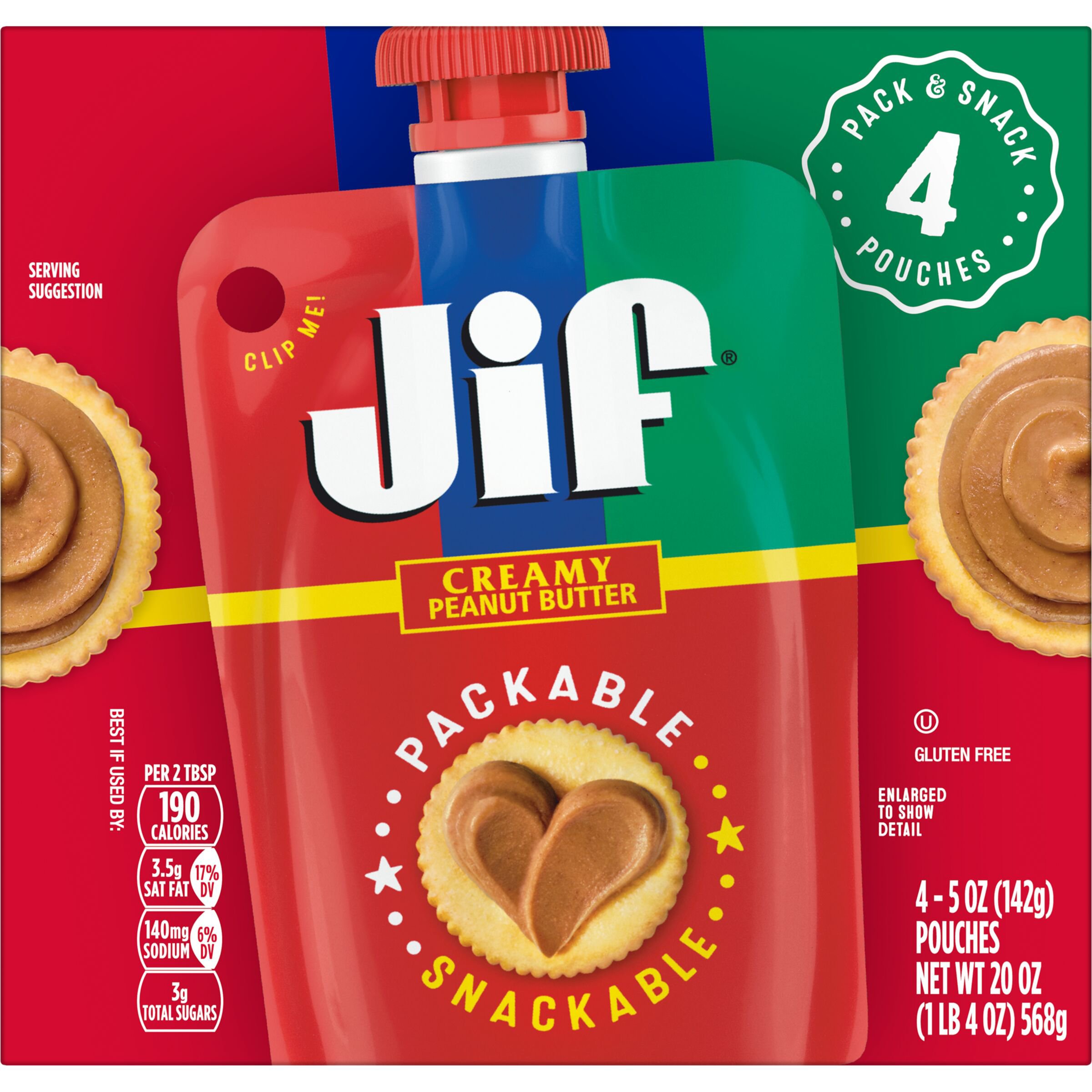 Jif Creamy Peanut Butter Pack & Snack 4 ct Pouches - Shop Peanut butter ...