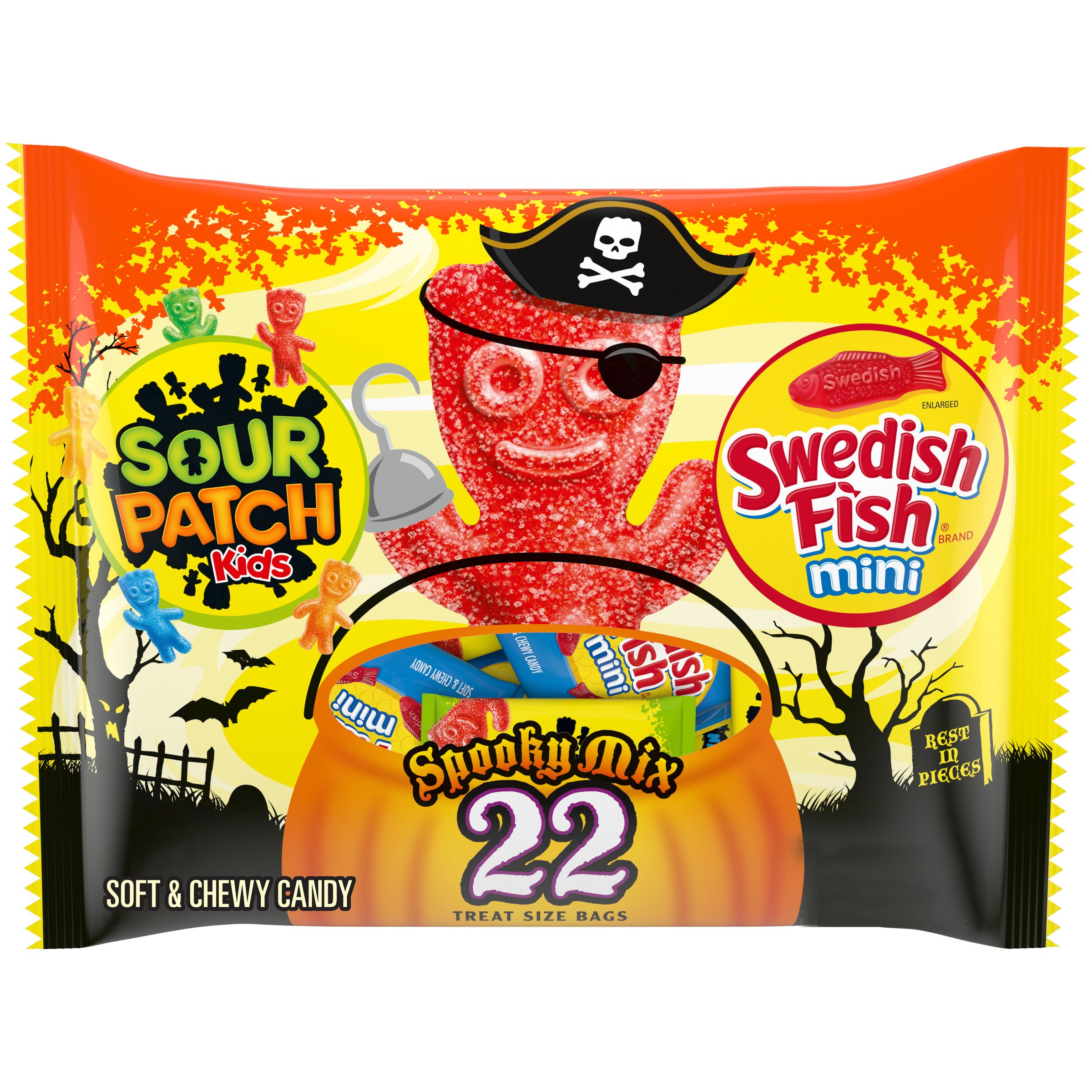 Sour Patch Kids & Swedish Fish Spooky Mix Treat Size Halloween Candy ...