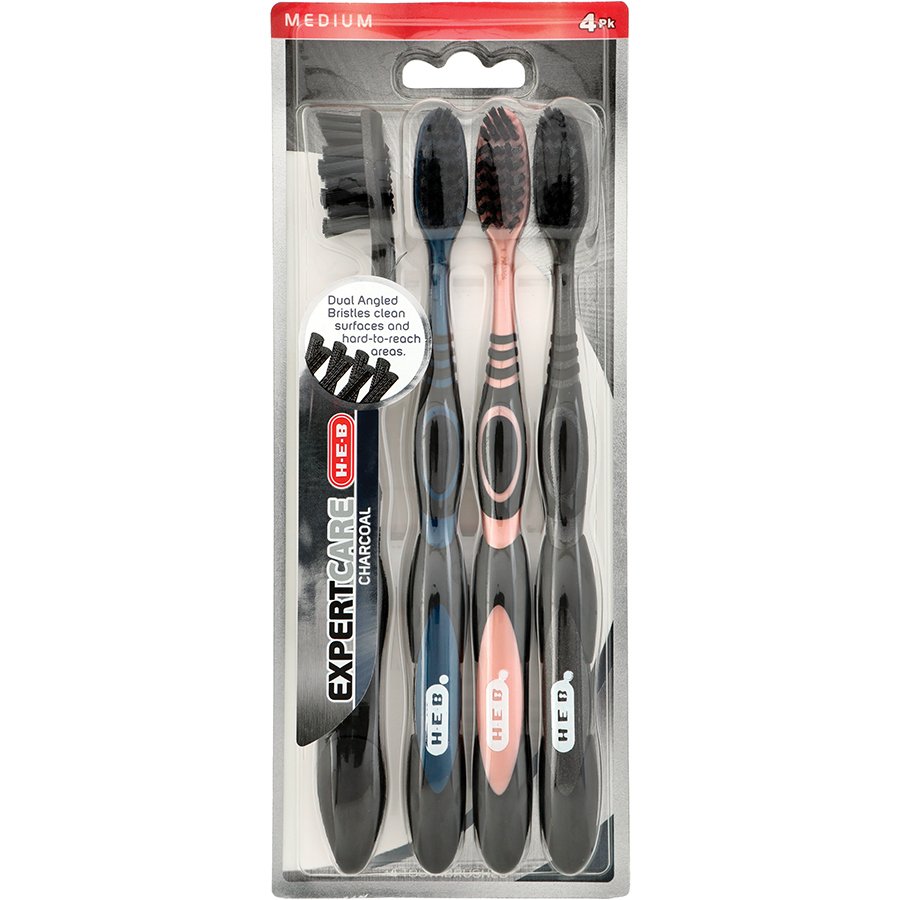 H-E-B Expertcare Charcoal Toothbrush with Replacement Heads - Medium ...