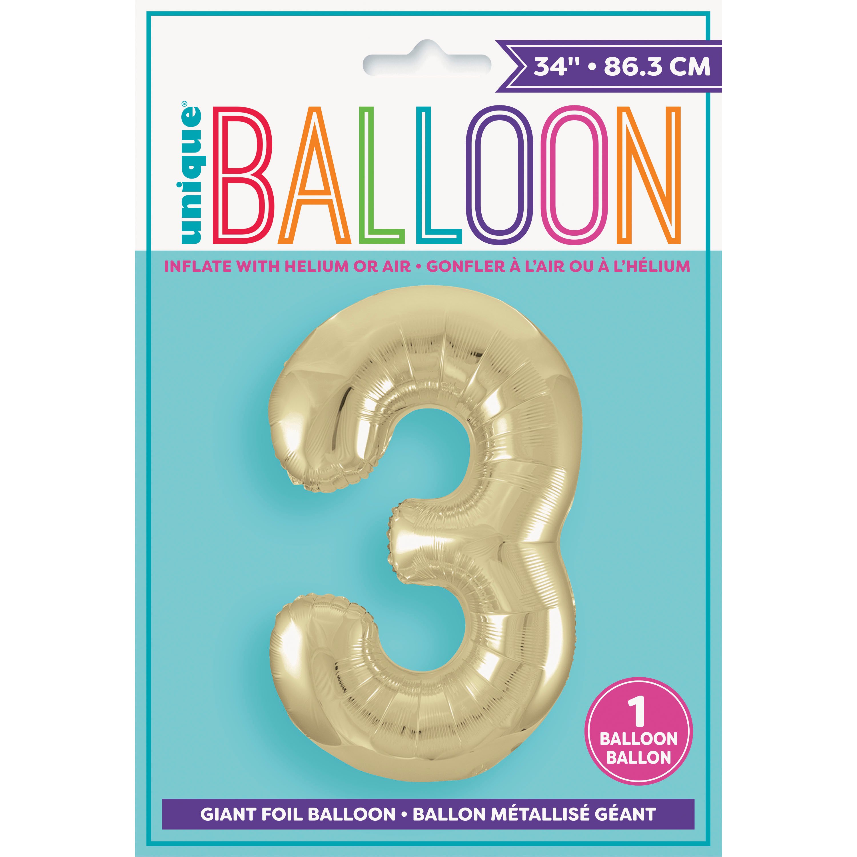 unique Number 3 Giant Foil Balloon - Gold - Shop Party decor at H-E-B