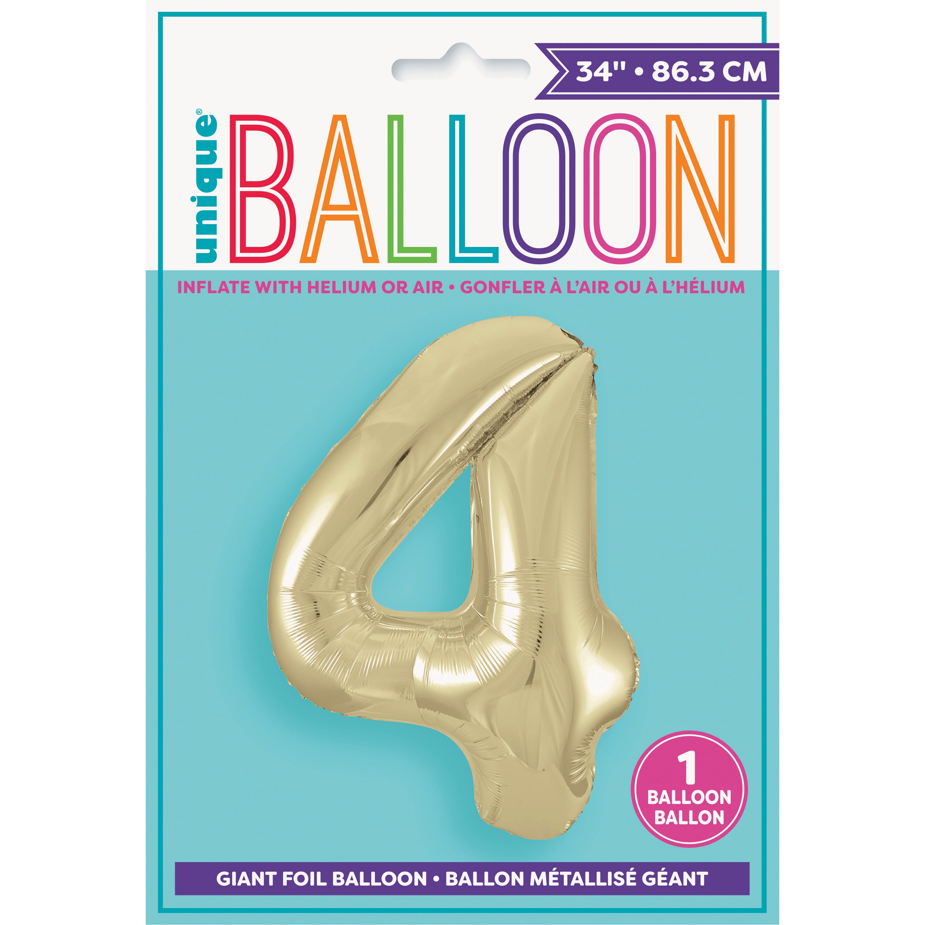 unique Number 4 Giant Foil Balloon - Gold - Shop Party decor at H-E-B