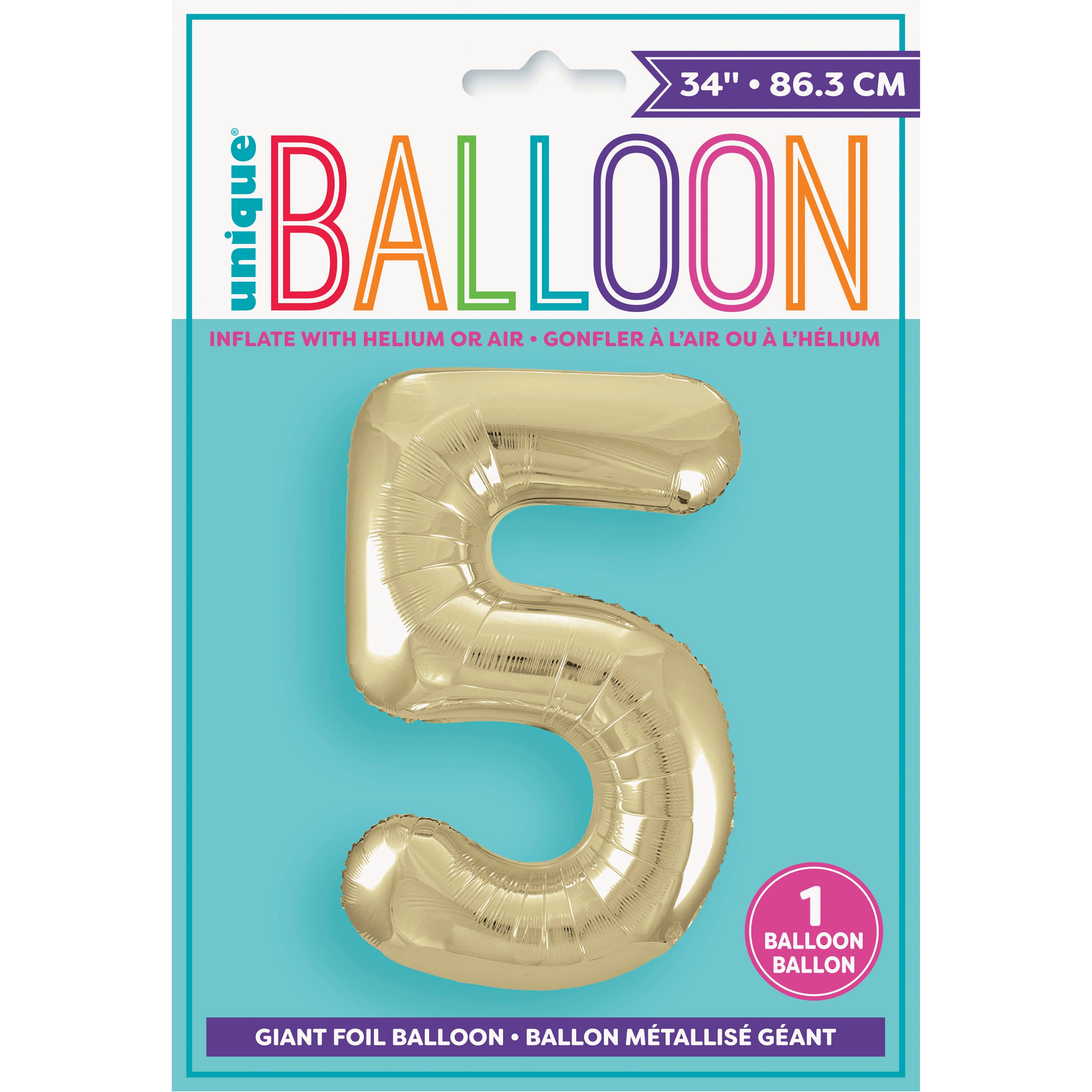 unique Number 5 Giant Foil Balloon - Gold - Shop Party decor at H-E-B
