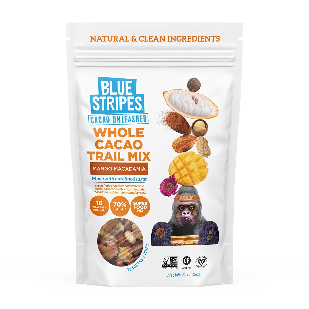 Blue Stripes Whole Cacao Trail Mix - Mango Macadamia - Shop Trail mix ...