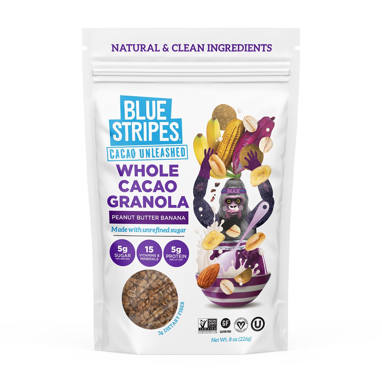 Blue Stripes Whole Cacao Granola - Peanut Butter Banana, 8 oz | Central ...