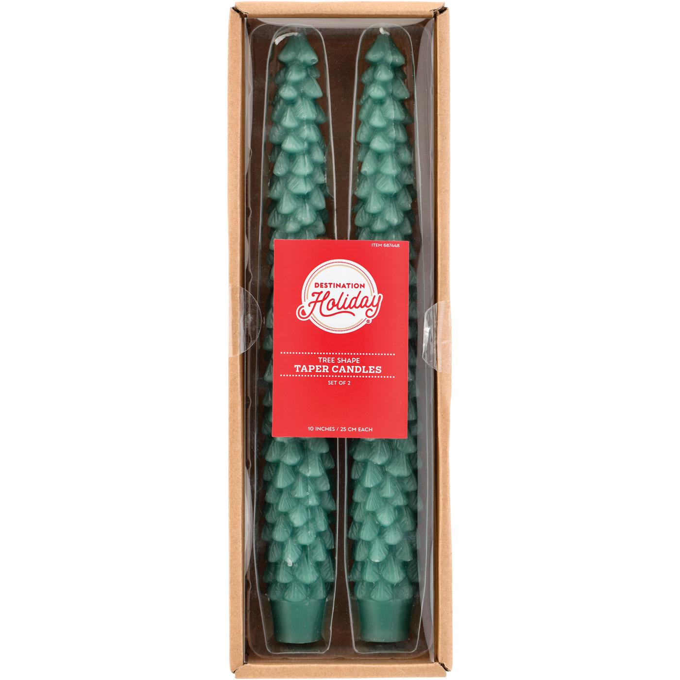Destination Holiday Christmas Tree Shaped Taper Candles - Green, 2 Ct ...