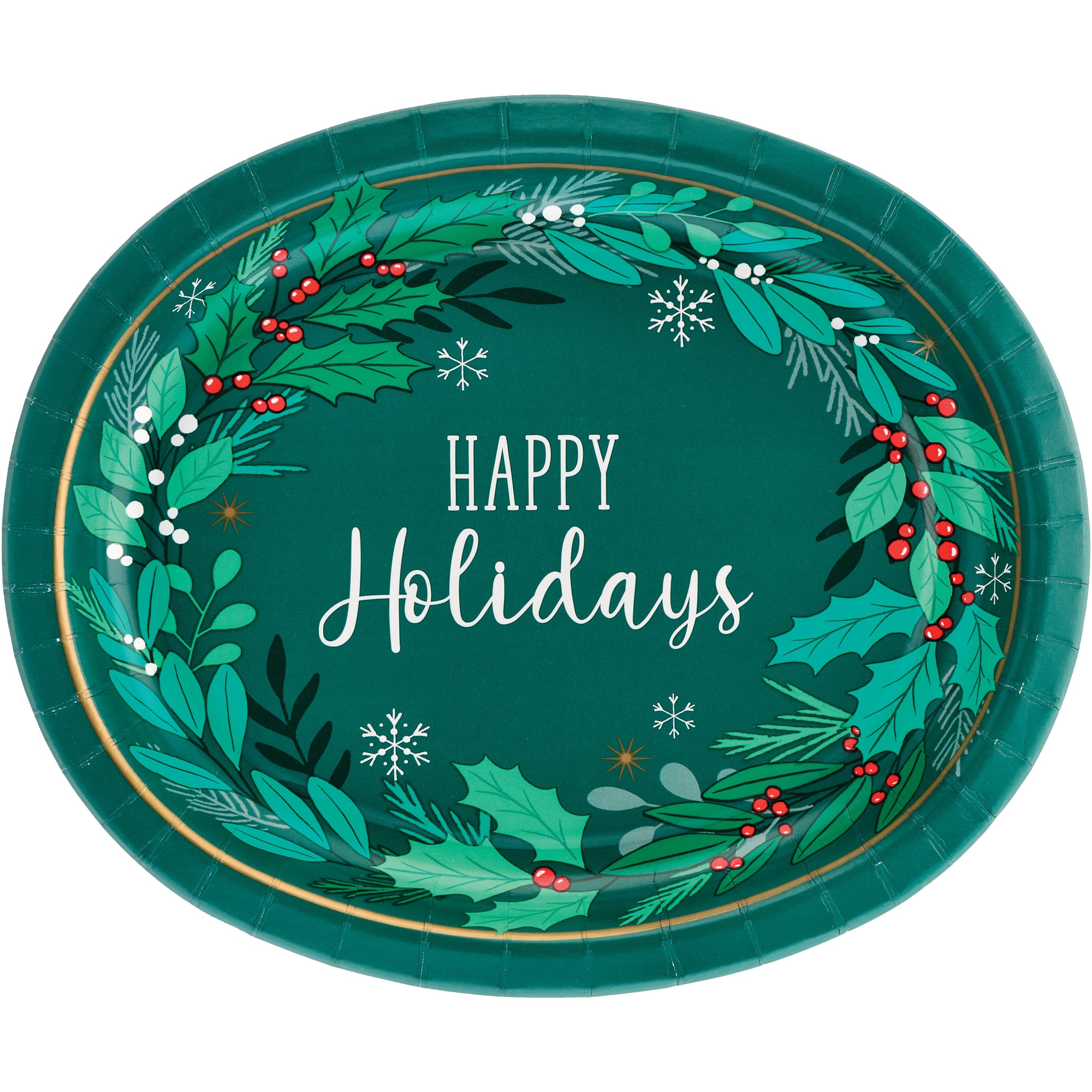 Destination Holiday Happy Holidays Oval Paper Plates - Shop Party decor ...