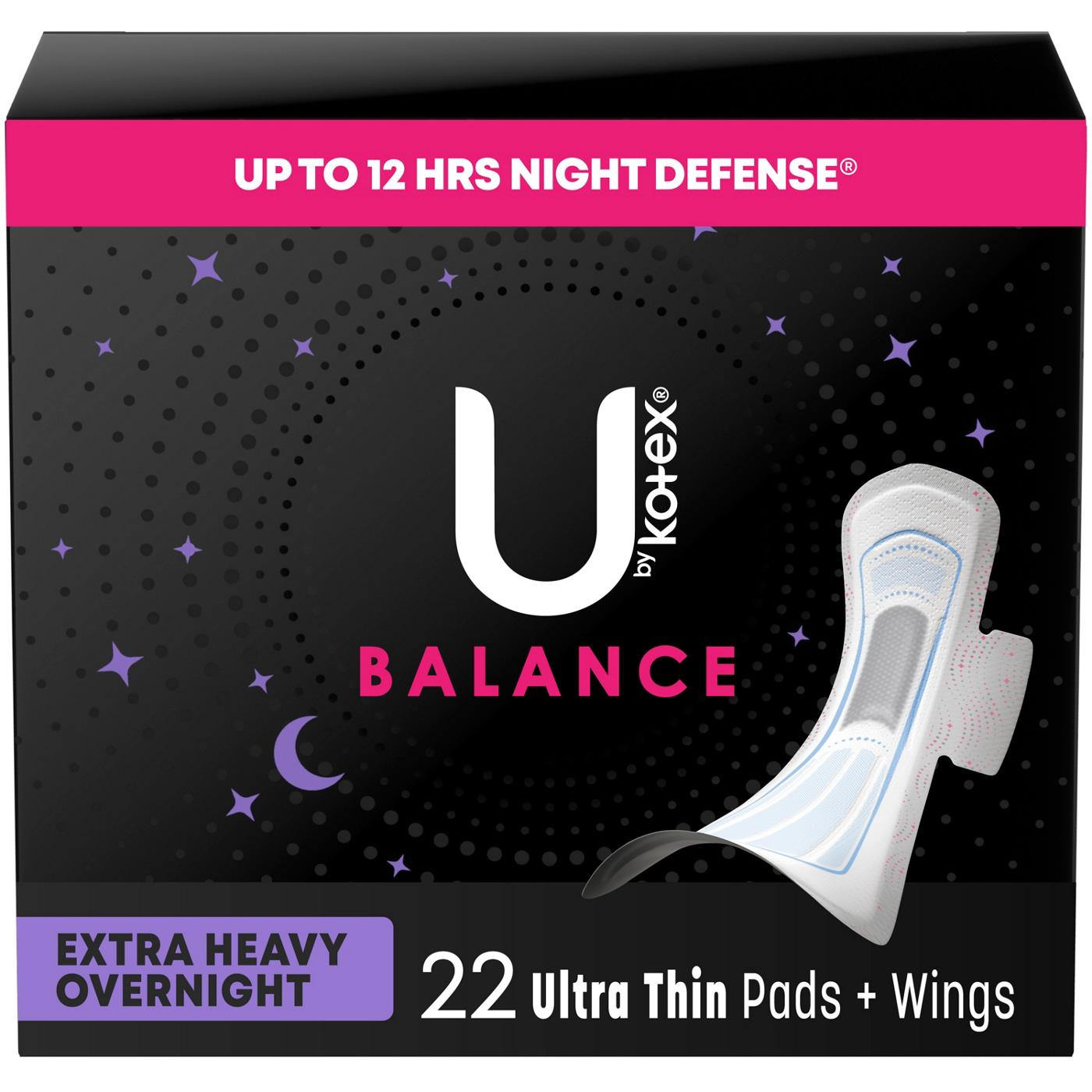 U by Kotex Balance Ultra Thin Overnight Pads with Wings - Extra Heavy ...